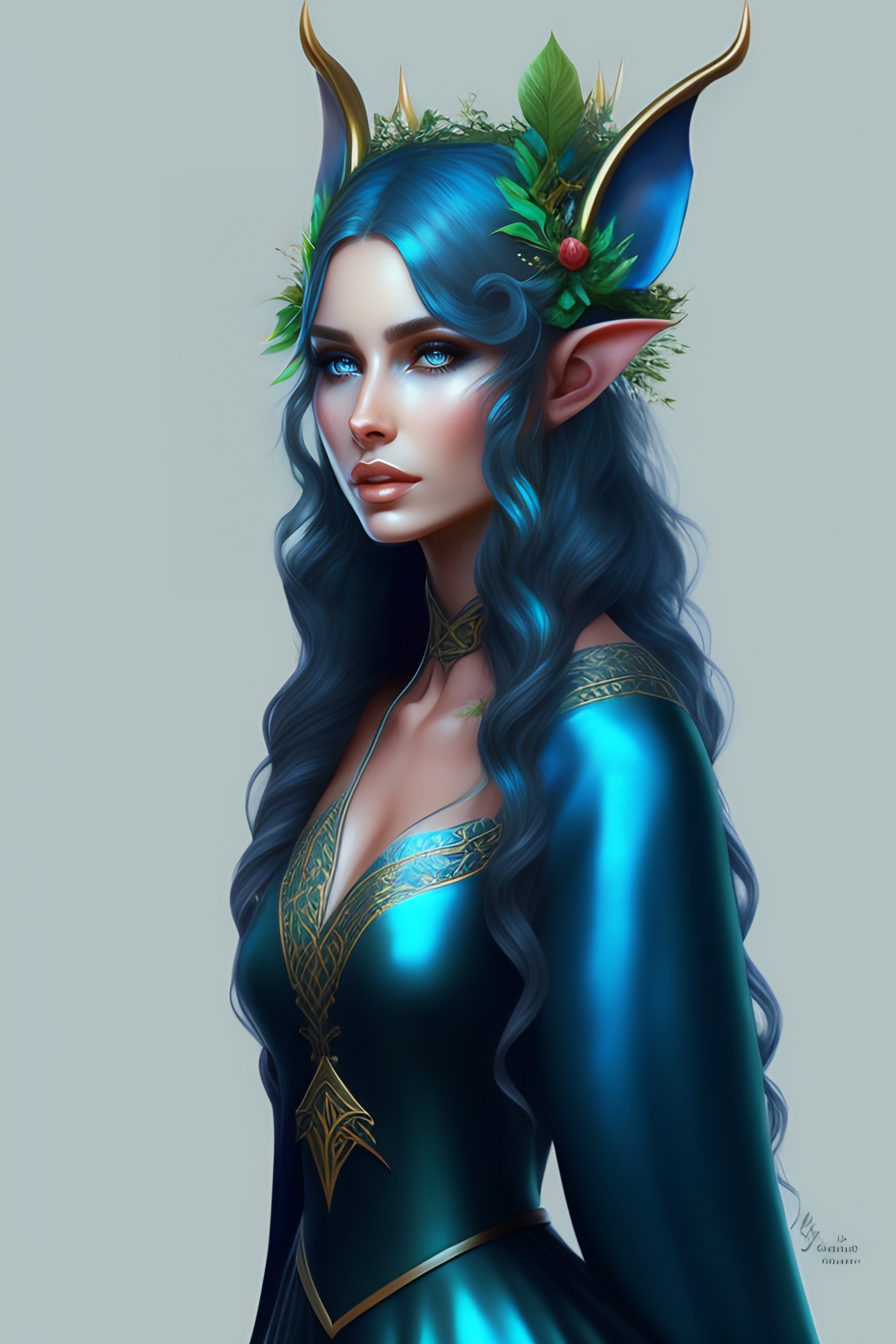 Lexica - Forest elf dress concept art, black and blue colors, no background