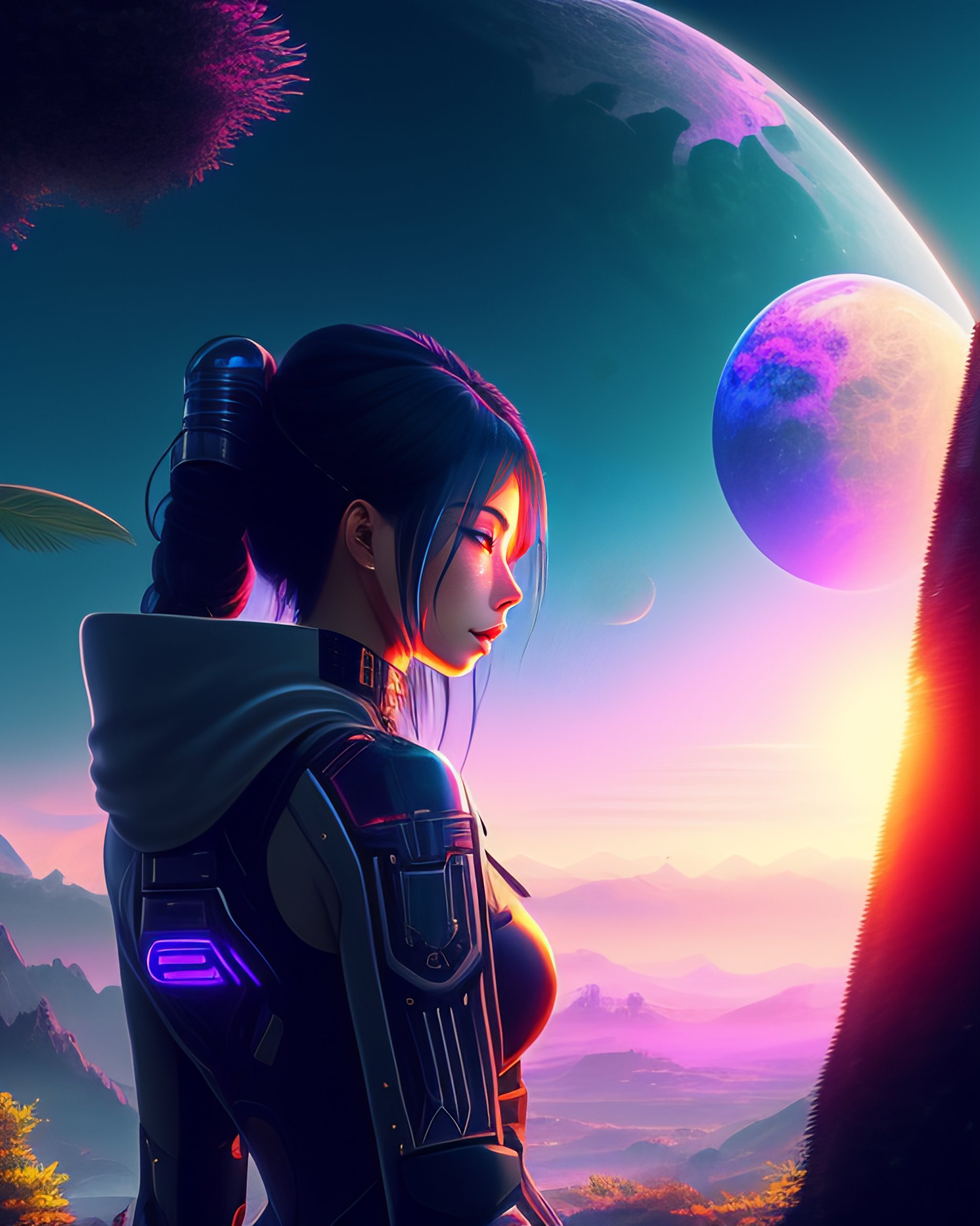 Lexica - A humanoid cyborg looking at a massive giant Organic natural ...