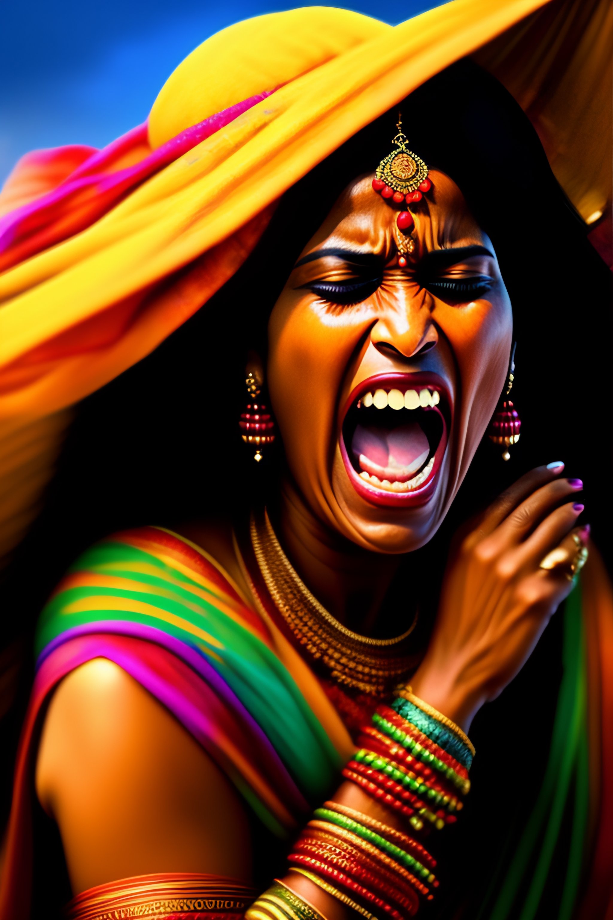 Lexica - Portrait of an indian woman screaming, crying