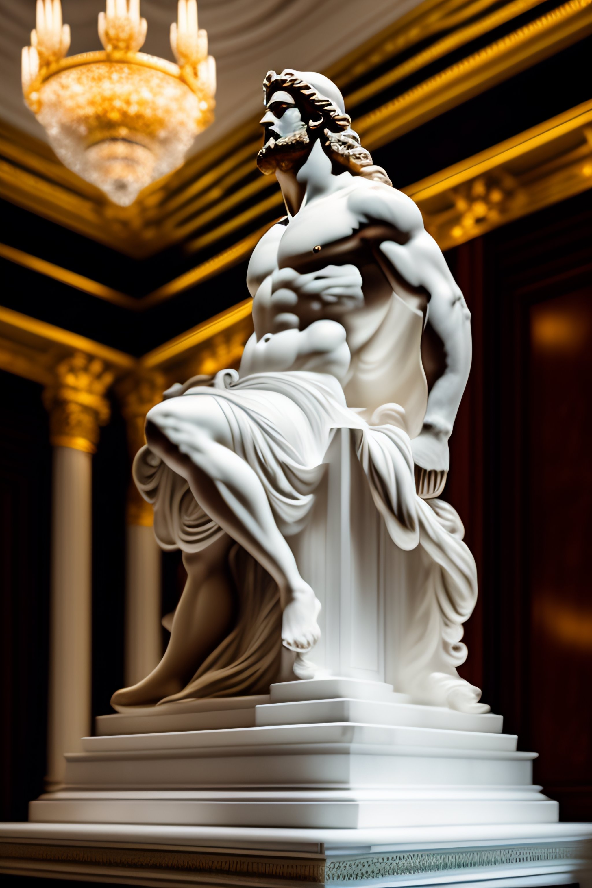 Lexica - Photo of a bronze statue of zeus, gleaming, reflections ...