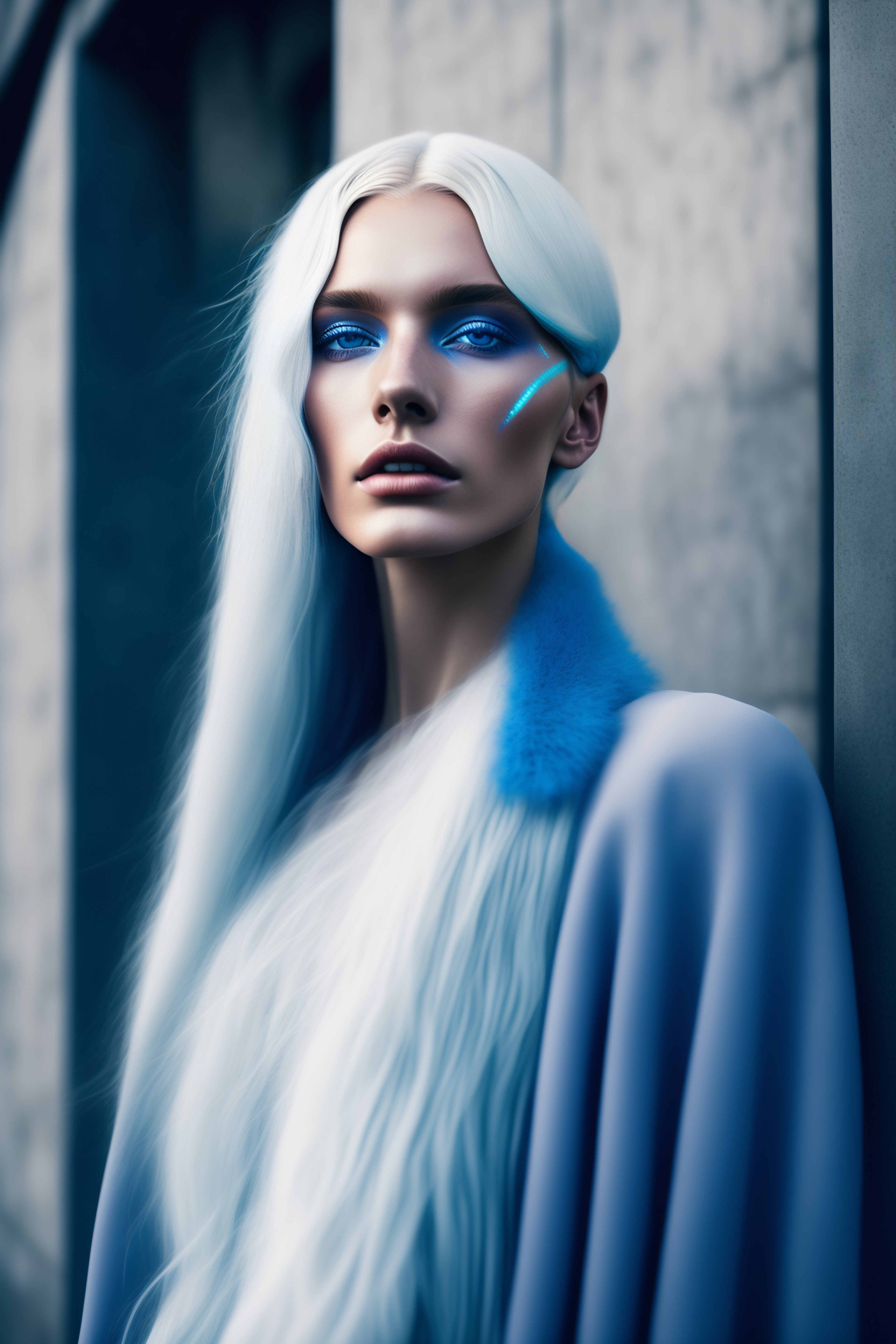 Lexica - Portrait of haute couture beautiful albino fashion model with ...