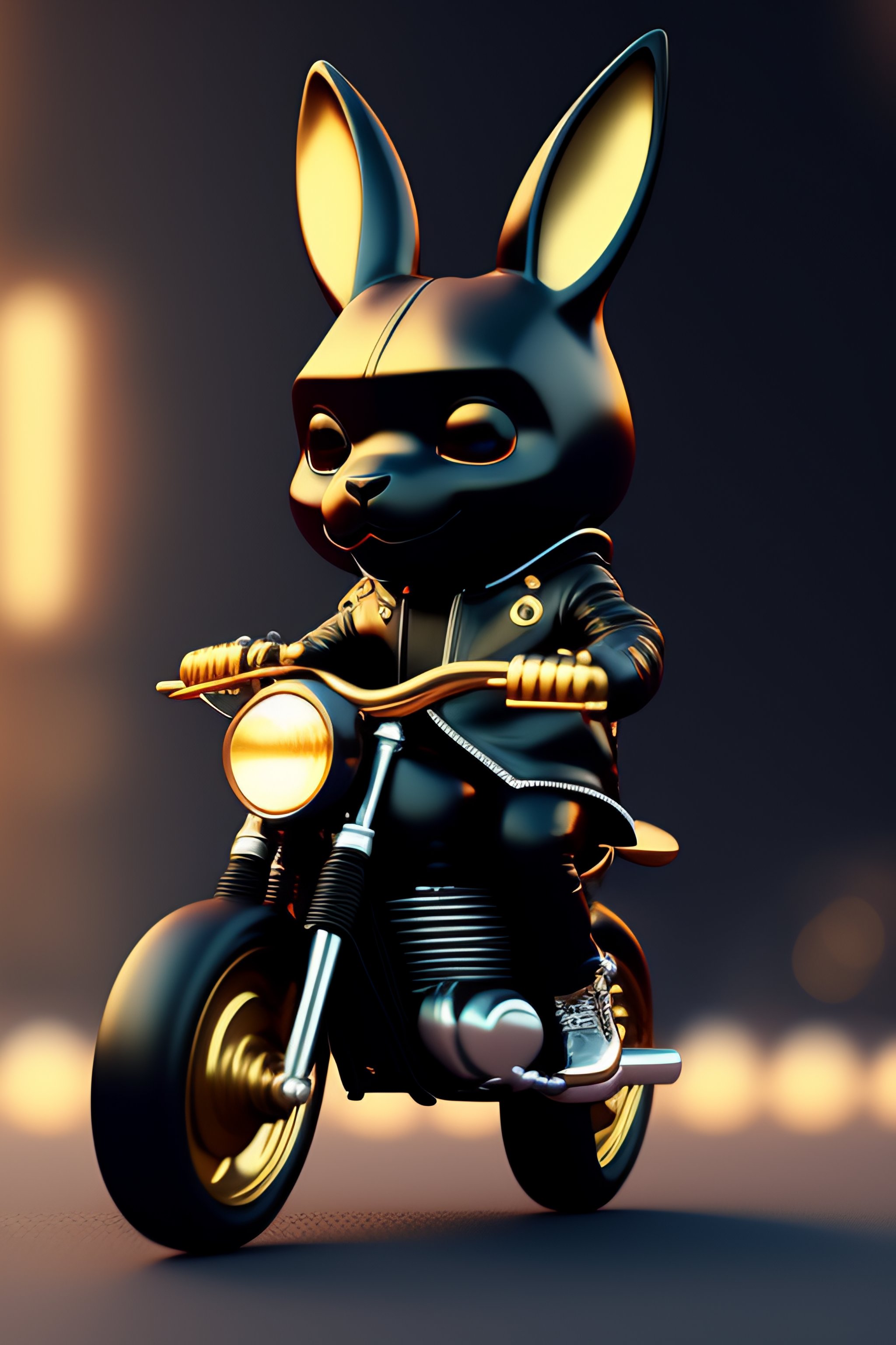 Lexica - Black Humanoid Rabbit with large white eyes leather jacket ...