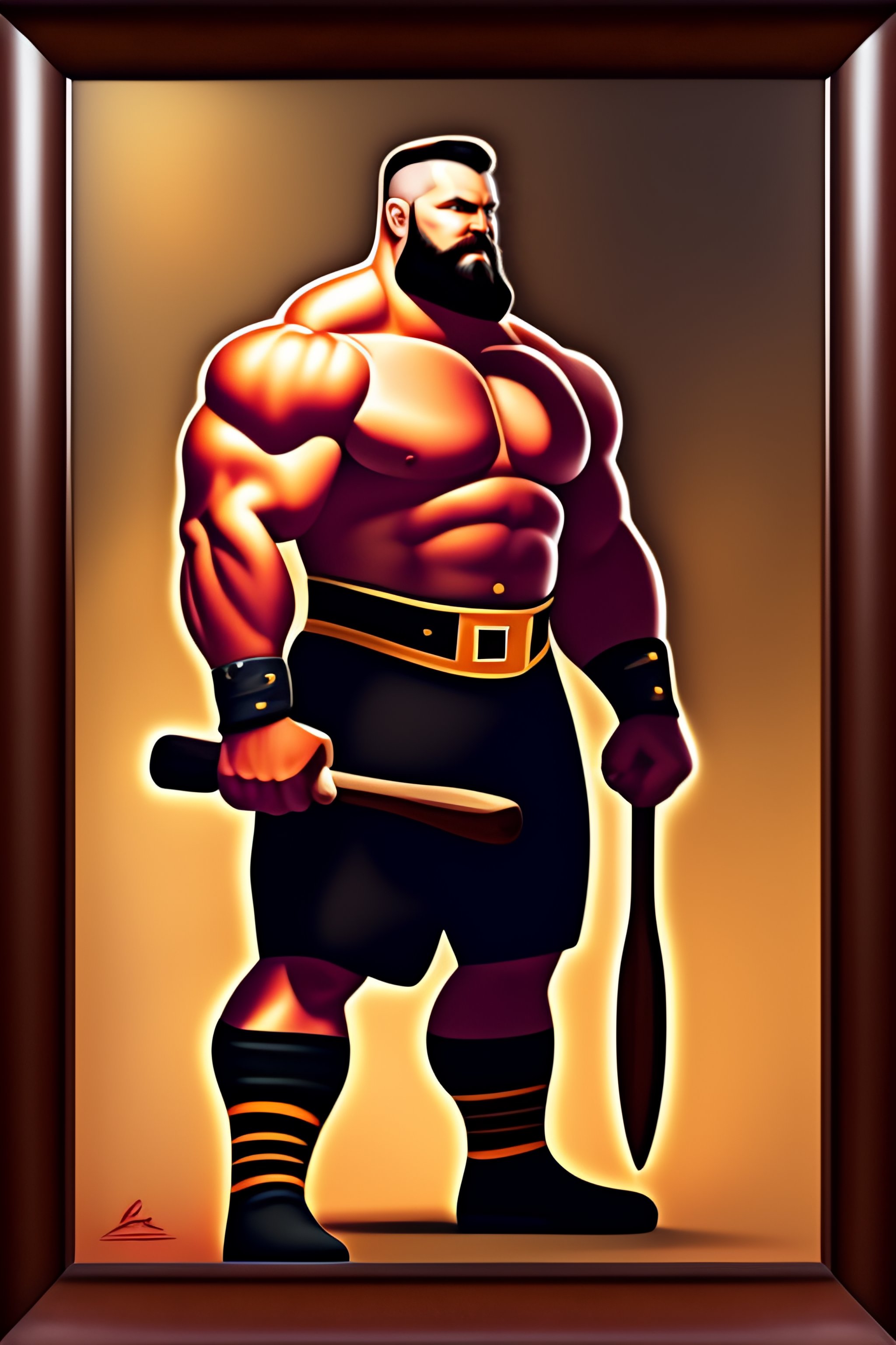 Lexica - Portrait of savage strong-man, animated, two handed hammer ...