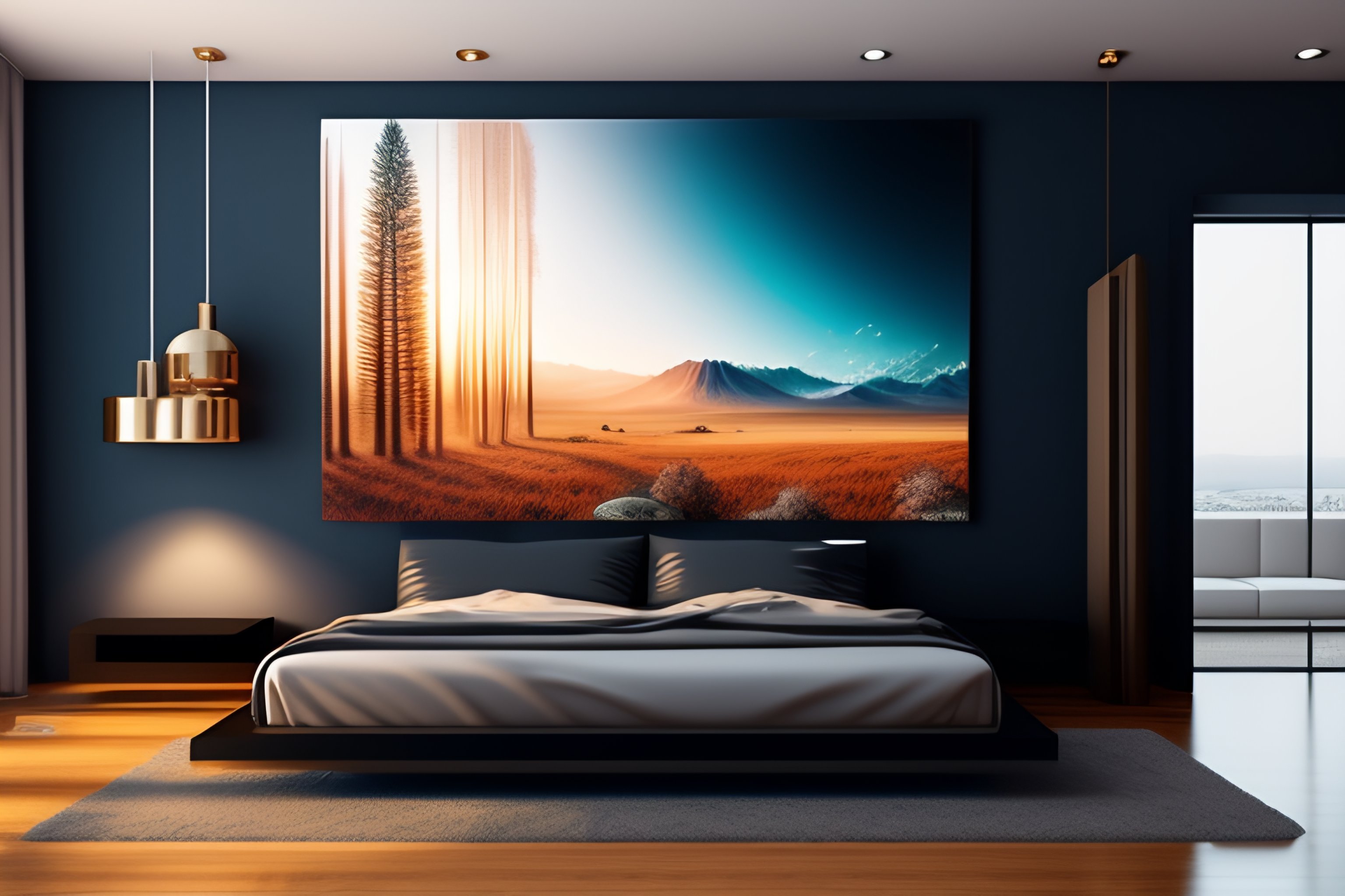 Lexica - Vertical painting on the wall in the room, perfect composition ...