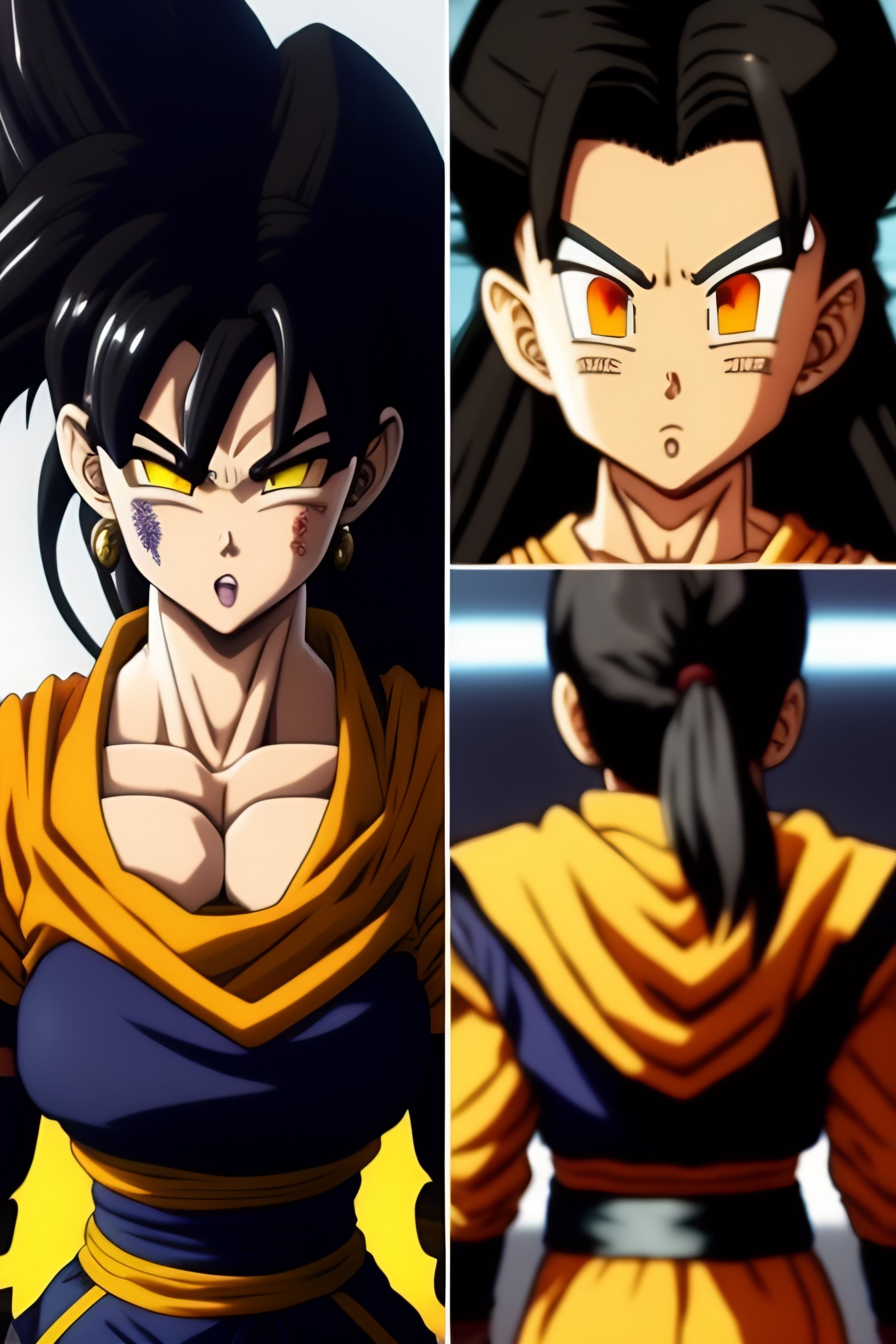 Lexica - Dragon ball, Half Saiyan girl with long black hair, Black eye ...