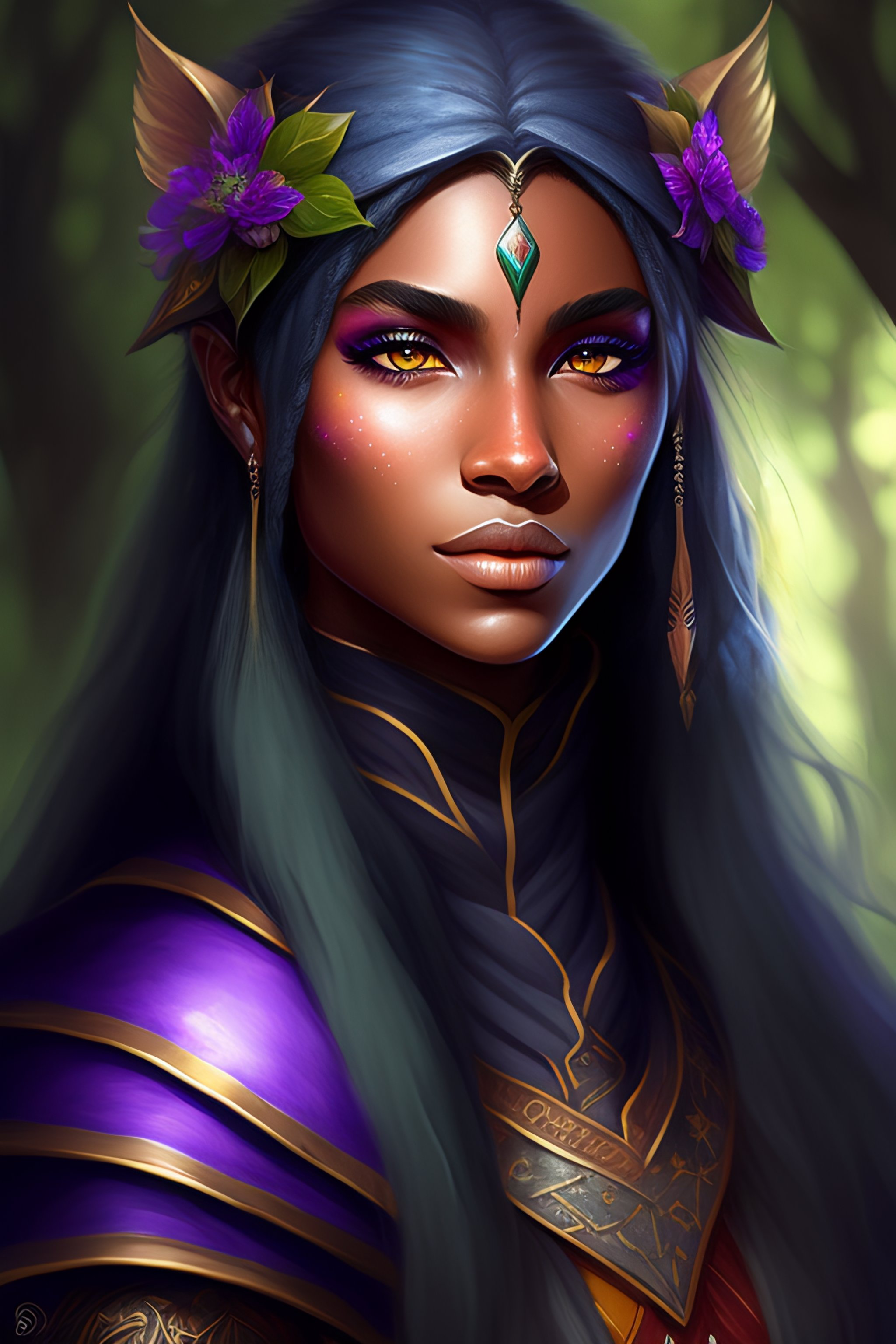 Lexica - Dnd character art, Young Drow druid, portrait