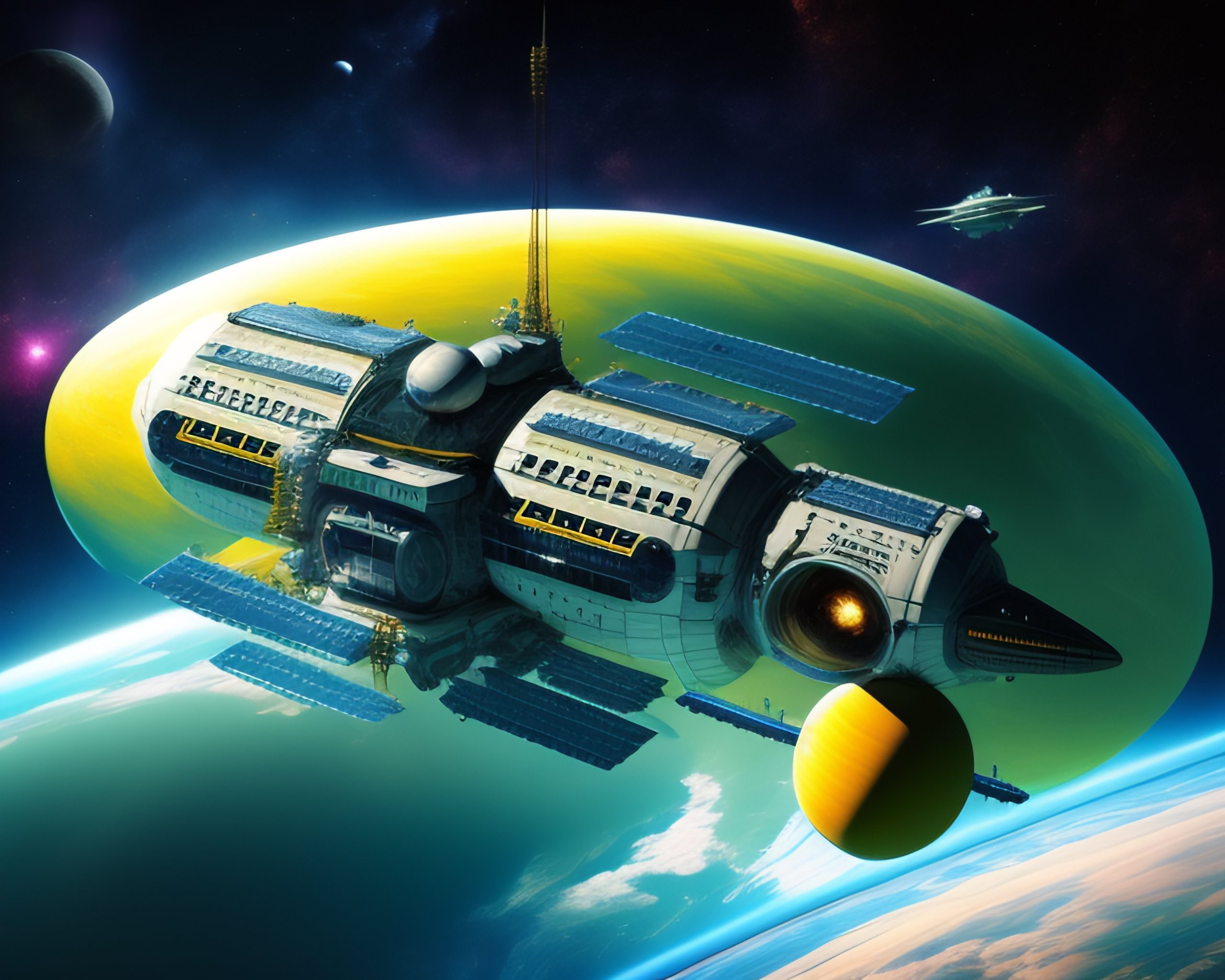 Lexica - Space station with human and alien fighting.