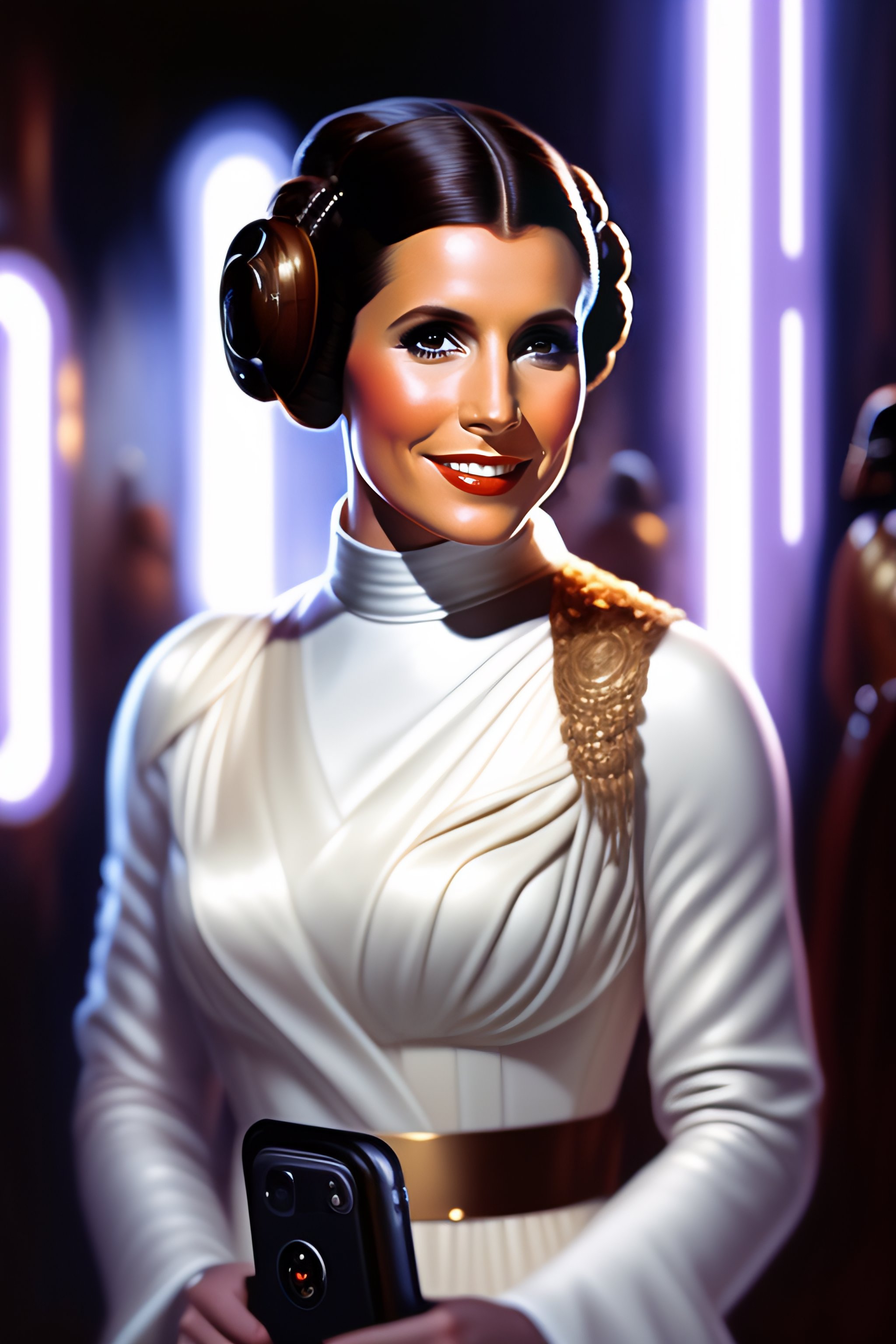 Lexica - Portrait of princess leia star wars taking a selfie smiling ...