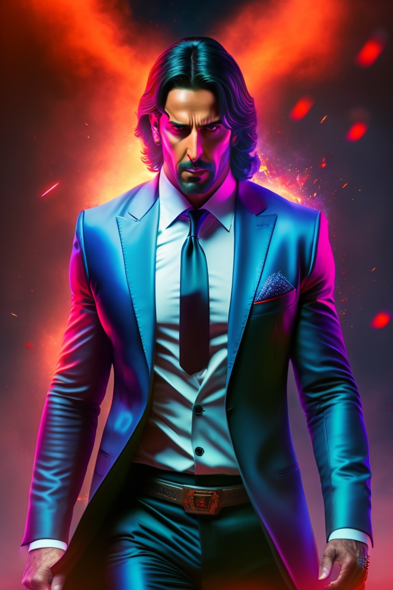 Lexica - Hrithik roshan as john wick,firey background,guns bullets,suit