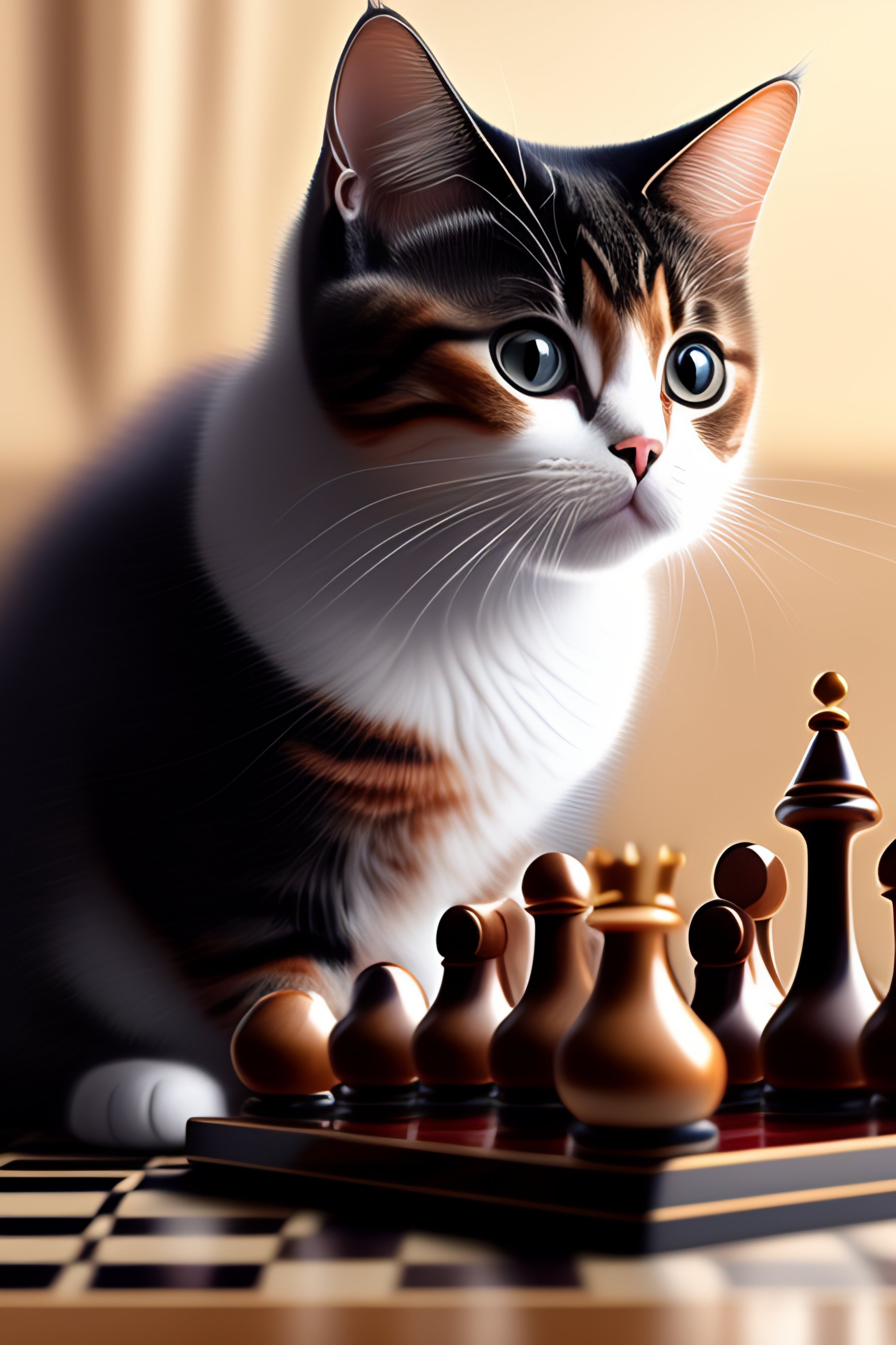 Lexica - Cute cat playing chess, pencil drawing
