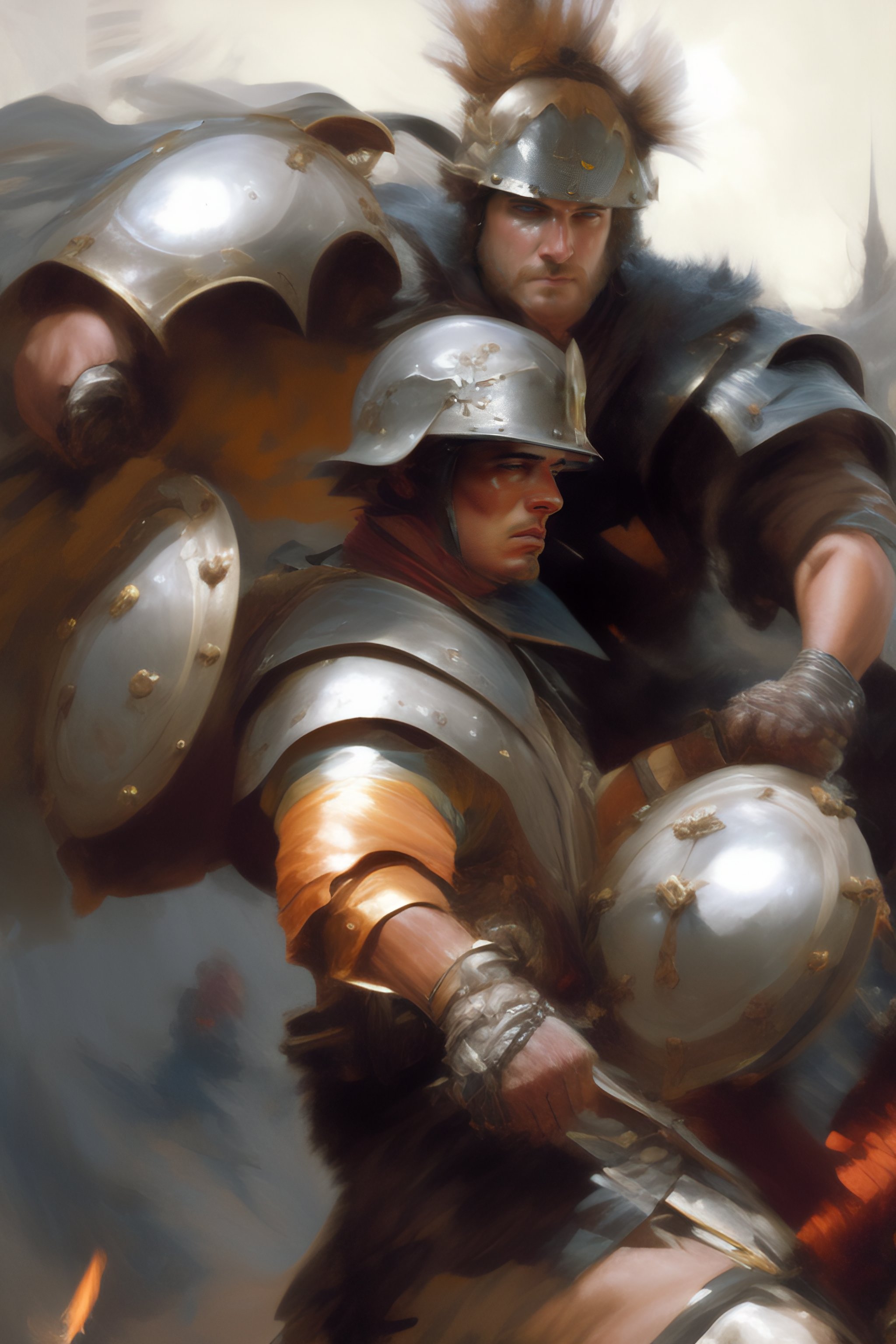 Lexica - Person in battle hitting someone with shield, dark chainmail ...