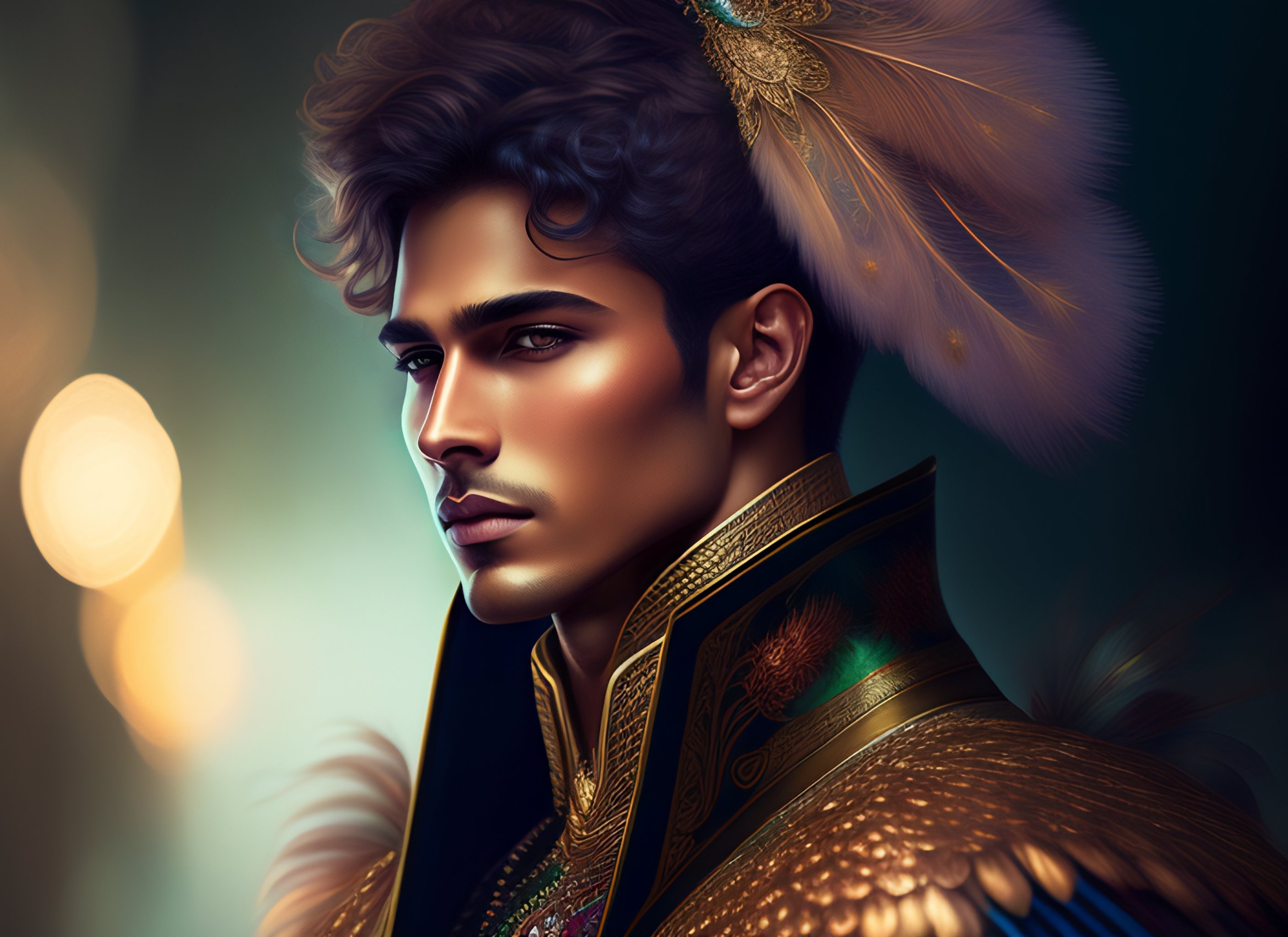 Lexica - Beautiful portrait of an attractive Prince wearing a peacock ...