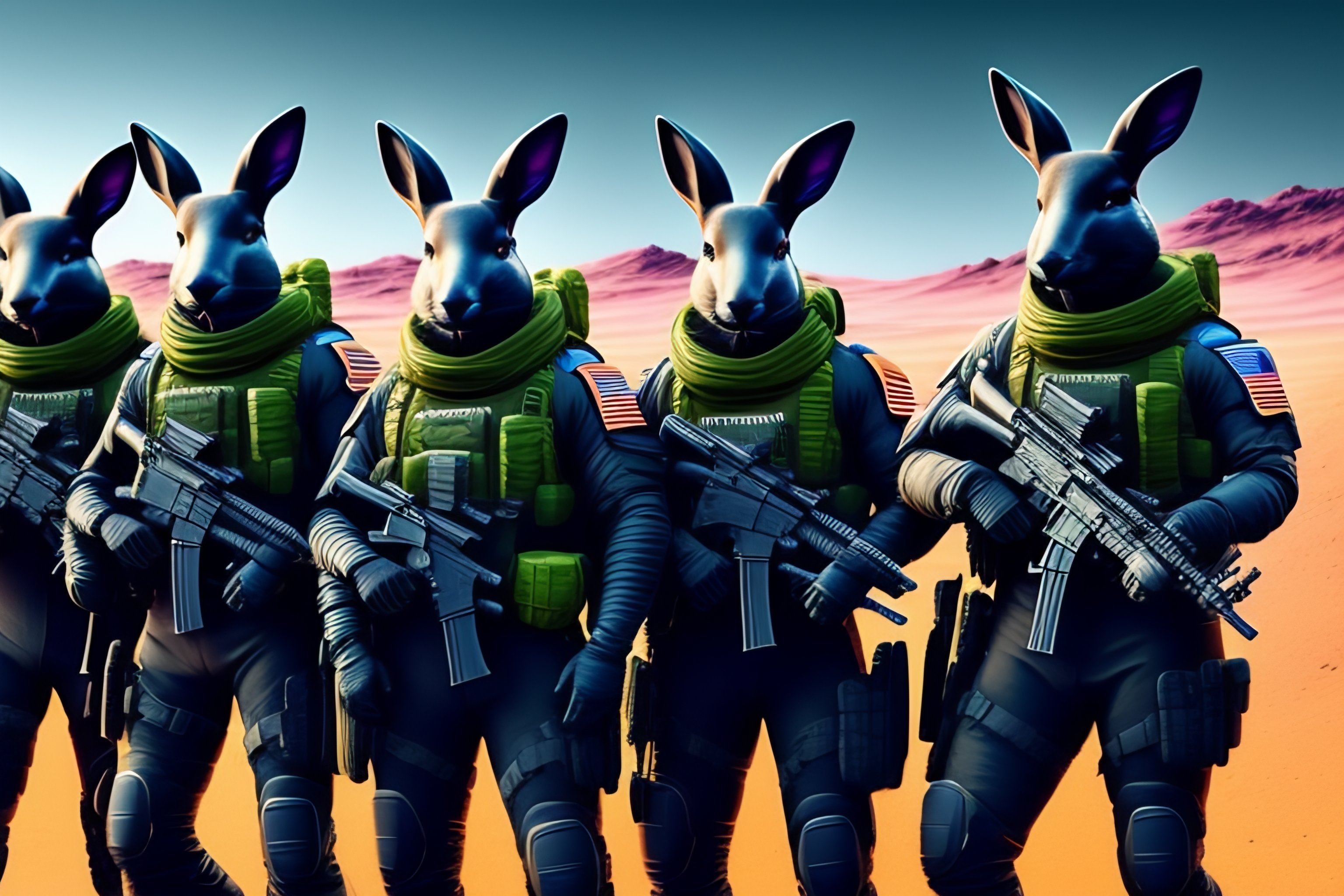 Lexica - Five neon rabbits from the special forces squad, dressed in ...