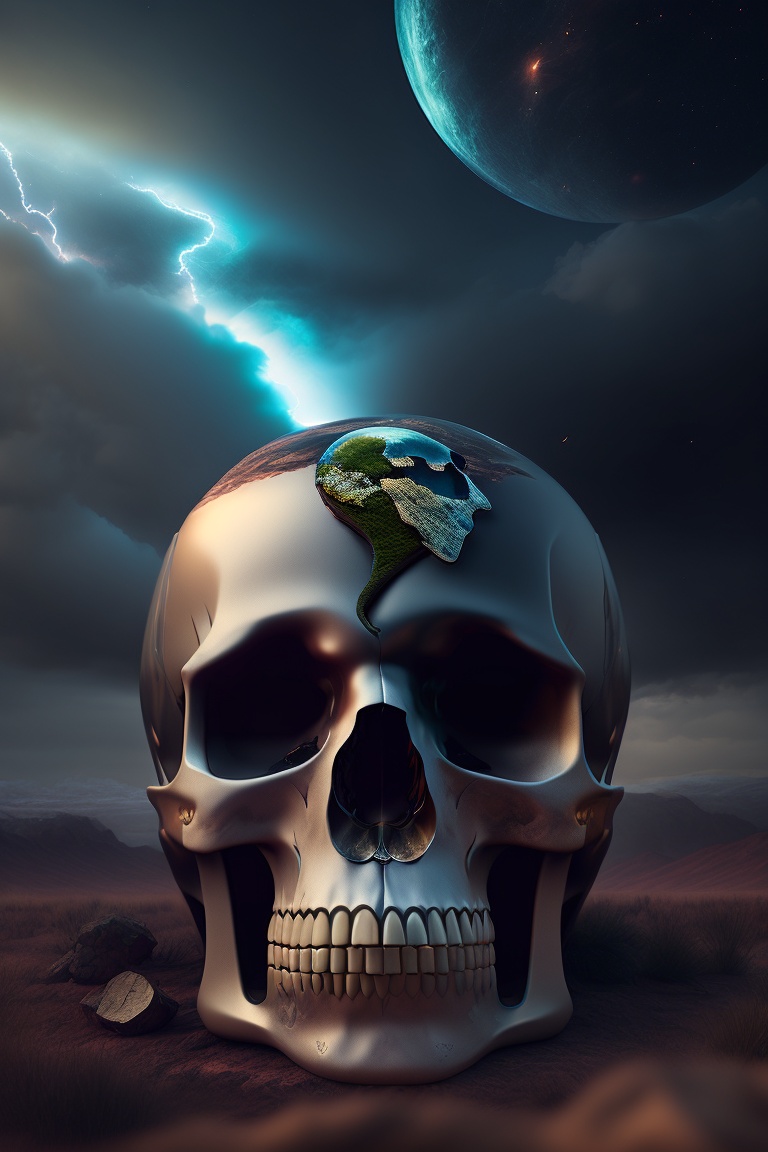 Lexica - A surreal depiction of a massive skull with the Earth nestled ...