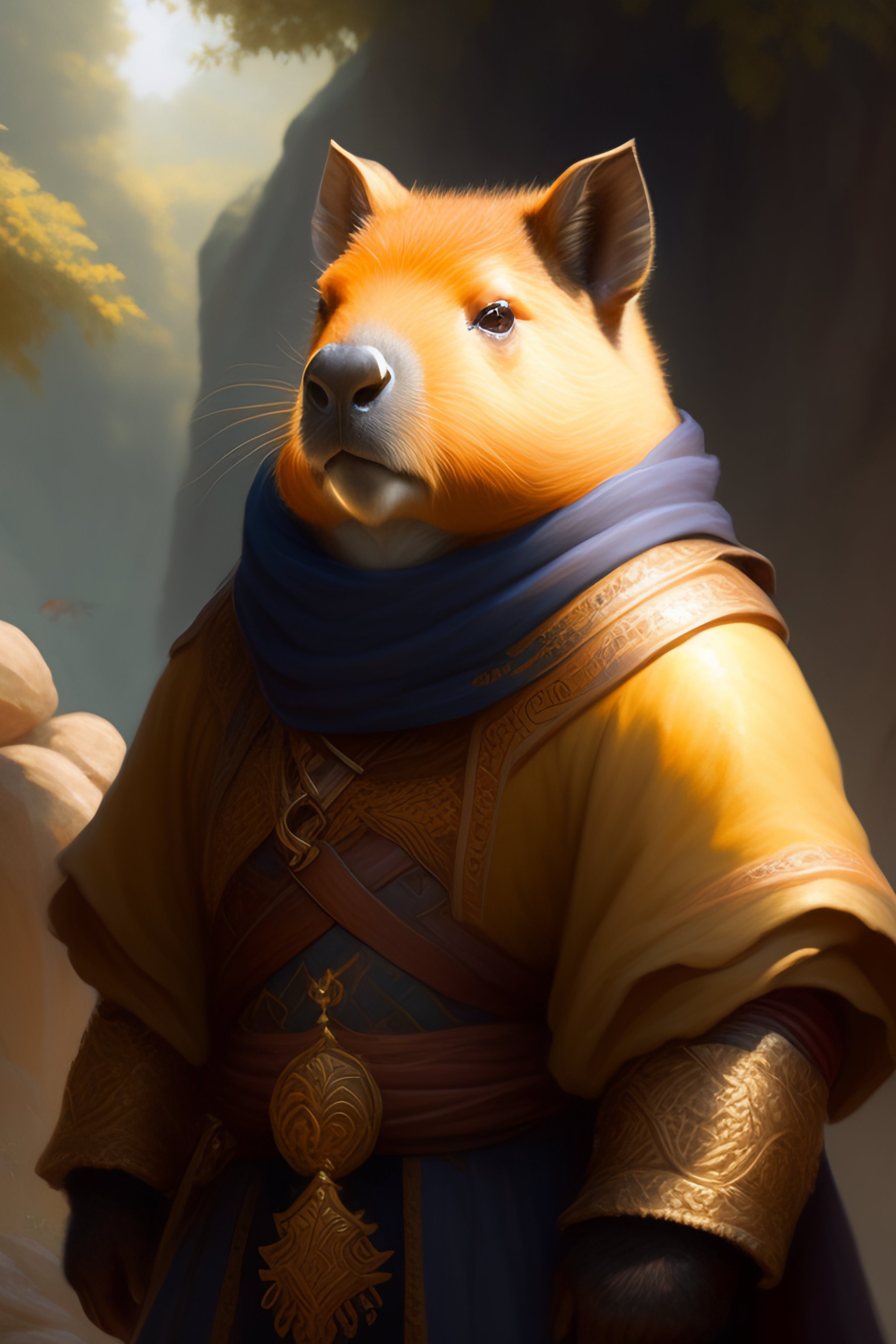 Lexica - A detailed portrait of capybara illustrator, by justin gerard ...