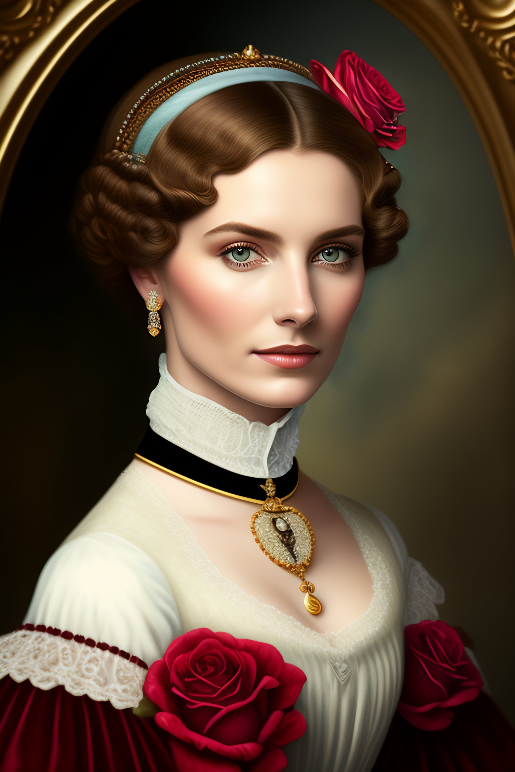 Lexica - An adult girl victorian portrait with a skull joint and roses ...