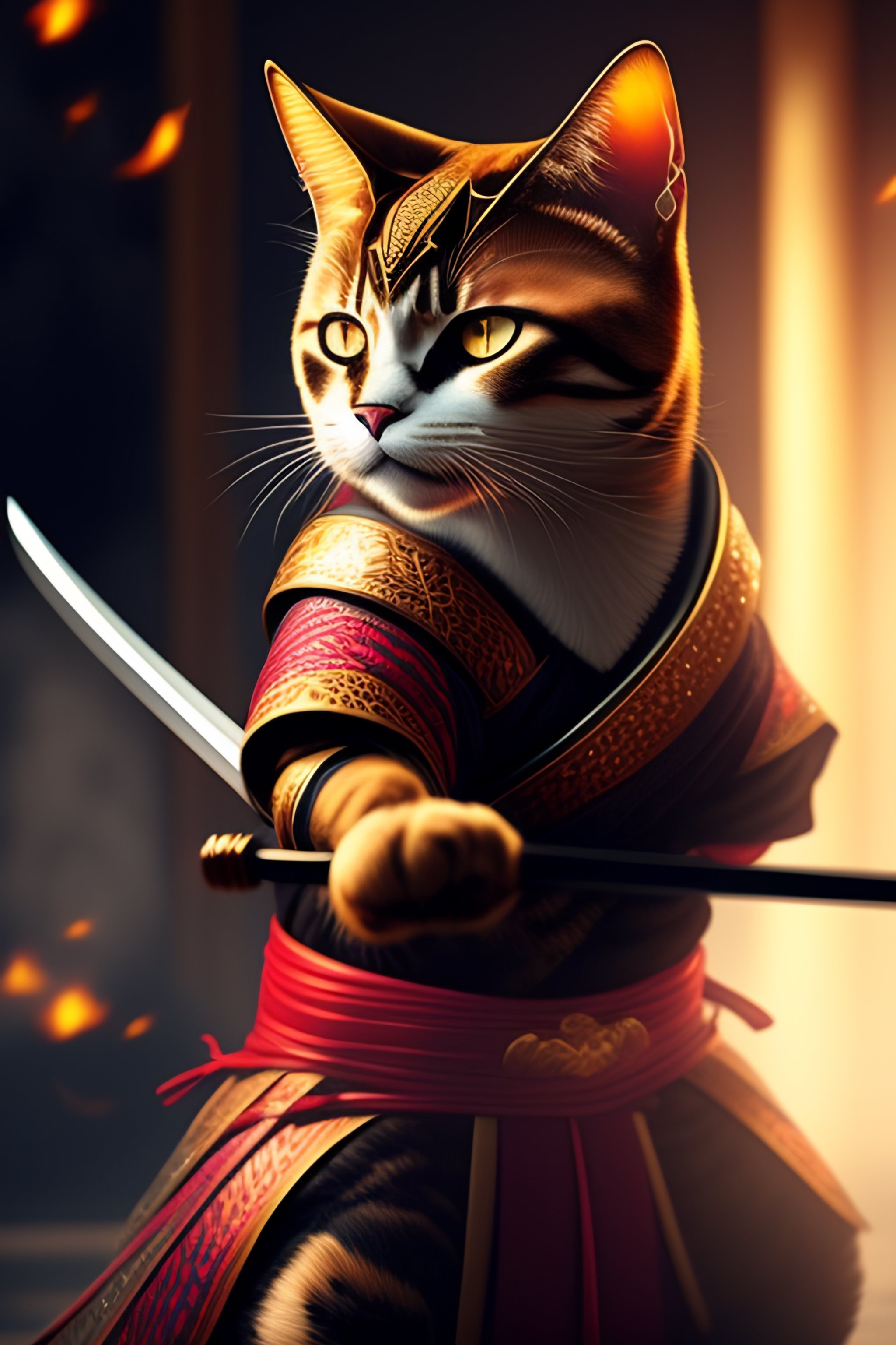 Lexica - Samurai angry cat ready to fight with katana.