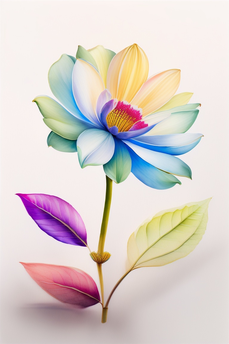 Lexica - Faint water colour, botanical flower, set on white background