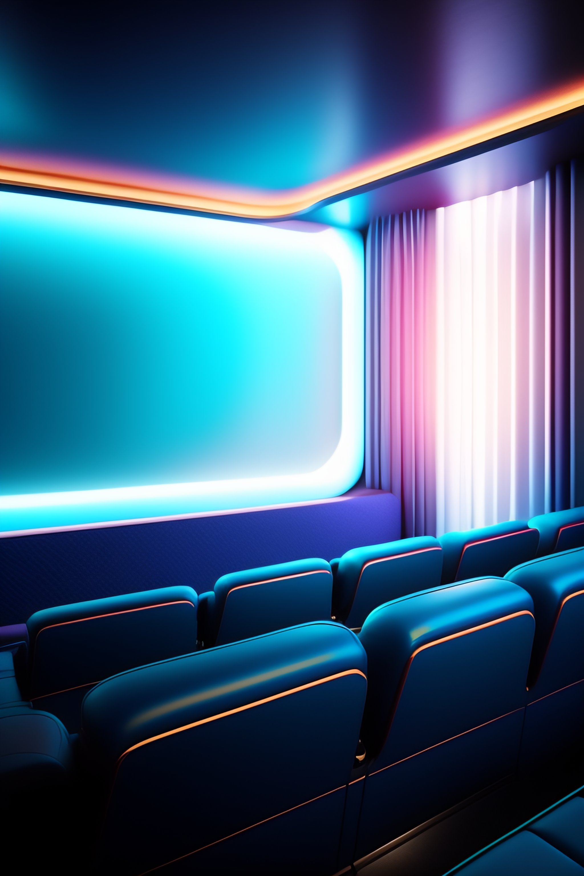 Lexica - Futuristic movie theater ((screen)), sky blue leather seats ...