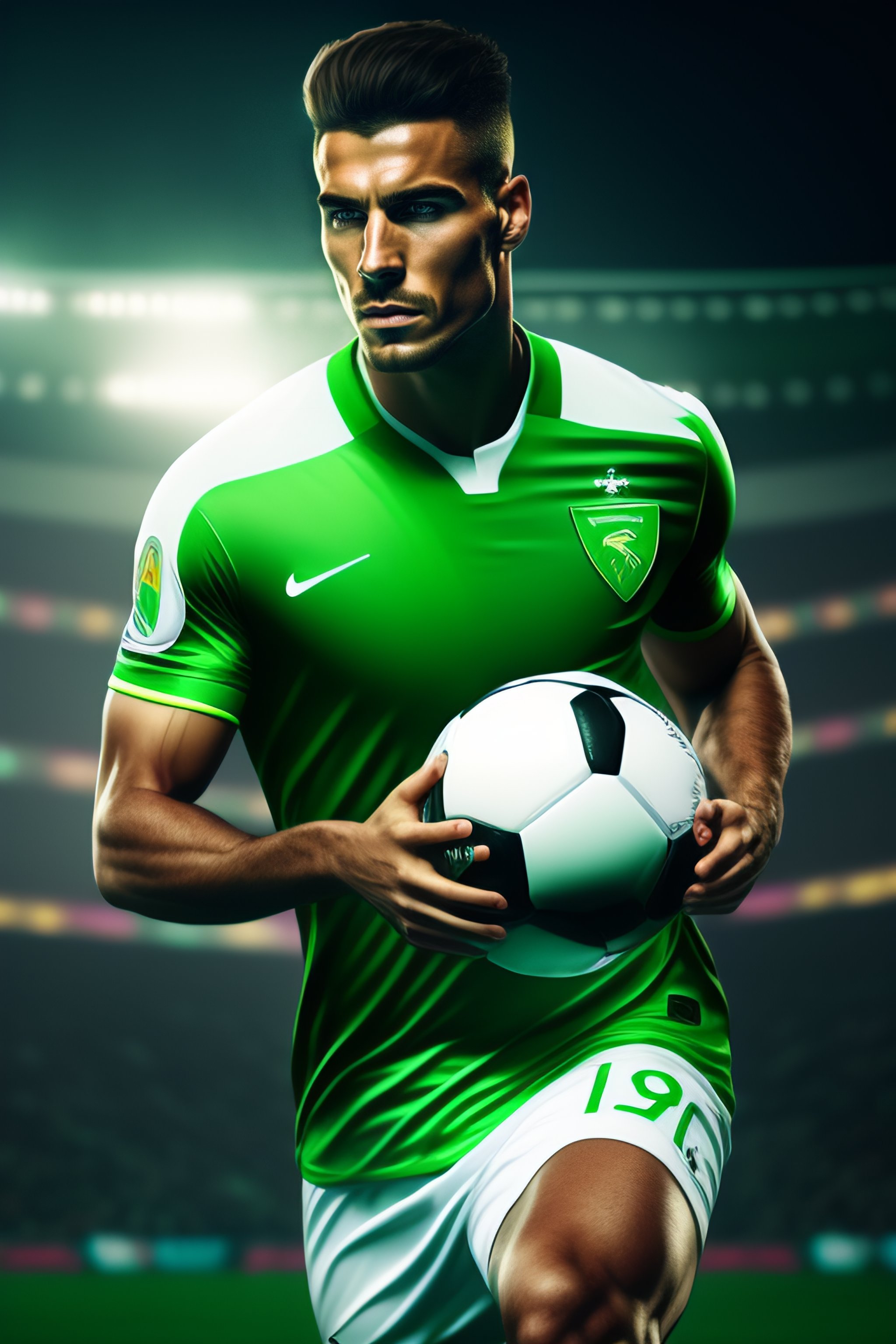 Lexica - A futuristic man white soccer player , strong and brave ...