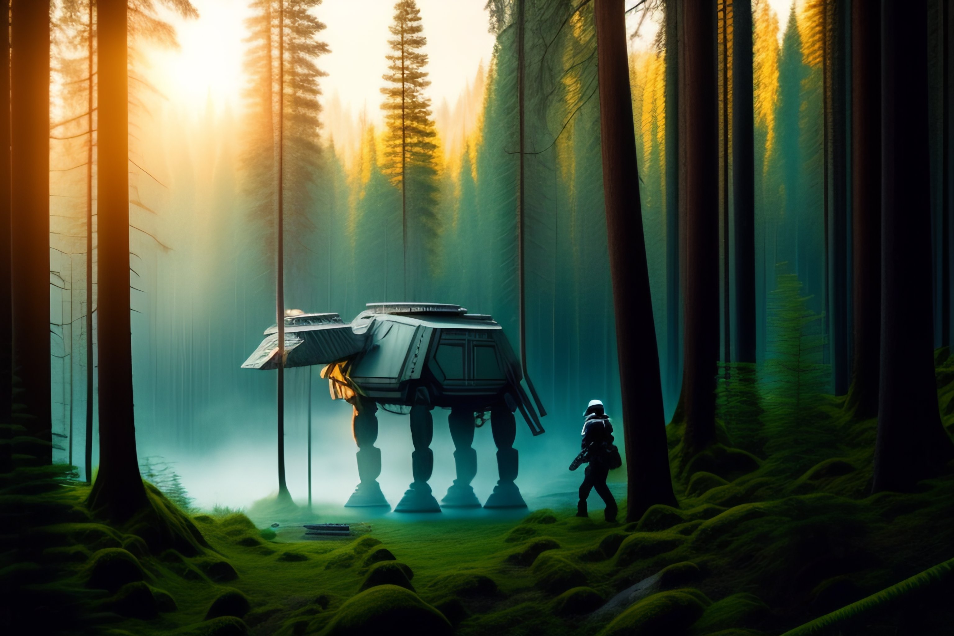 Lexica - Star wars at-at walker in the forest cinematic