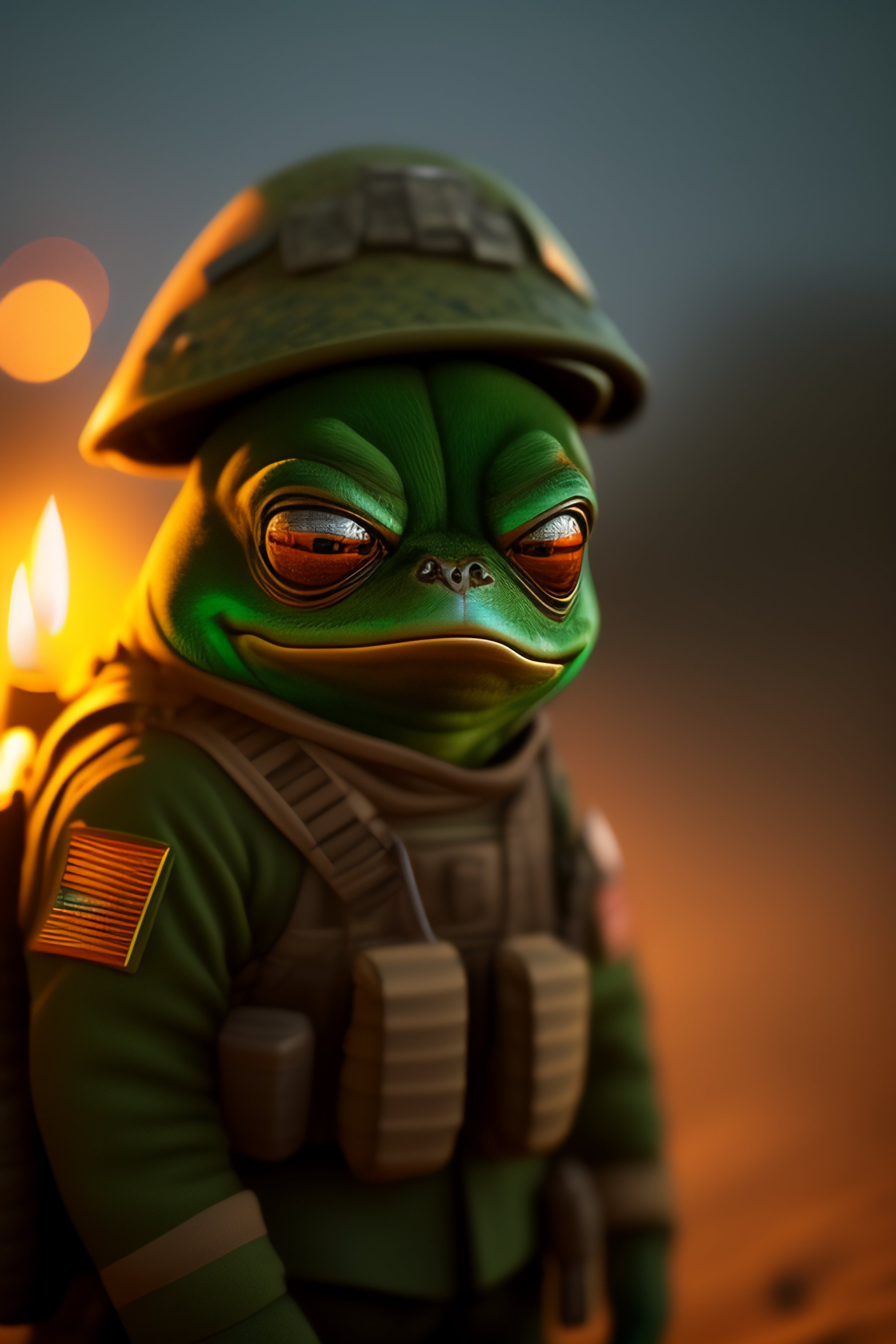 Lexica - An exhausted pepe the frog at the frontlines in the army at ...
