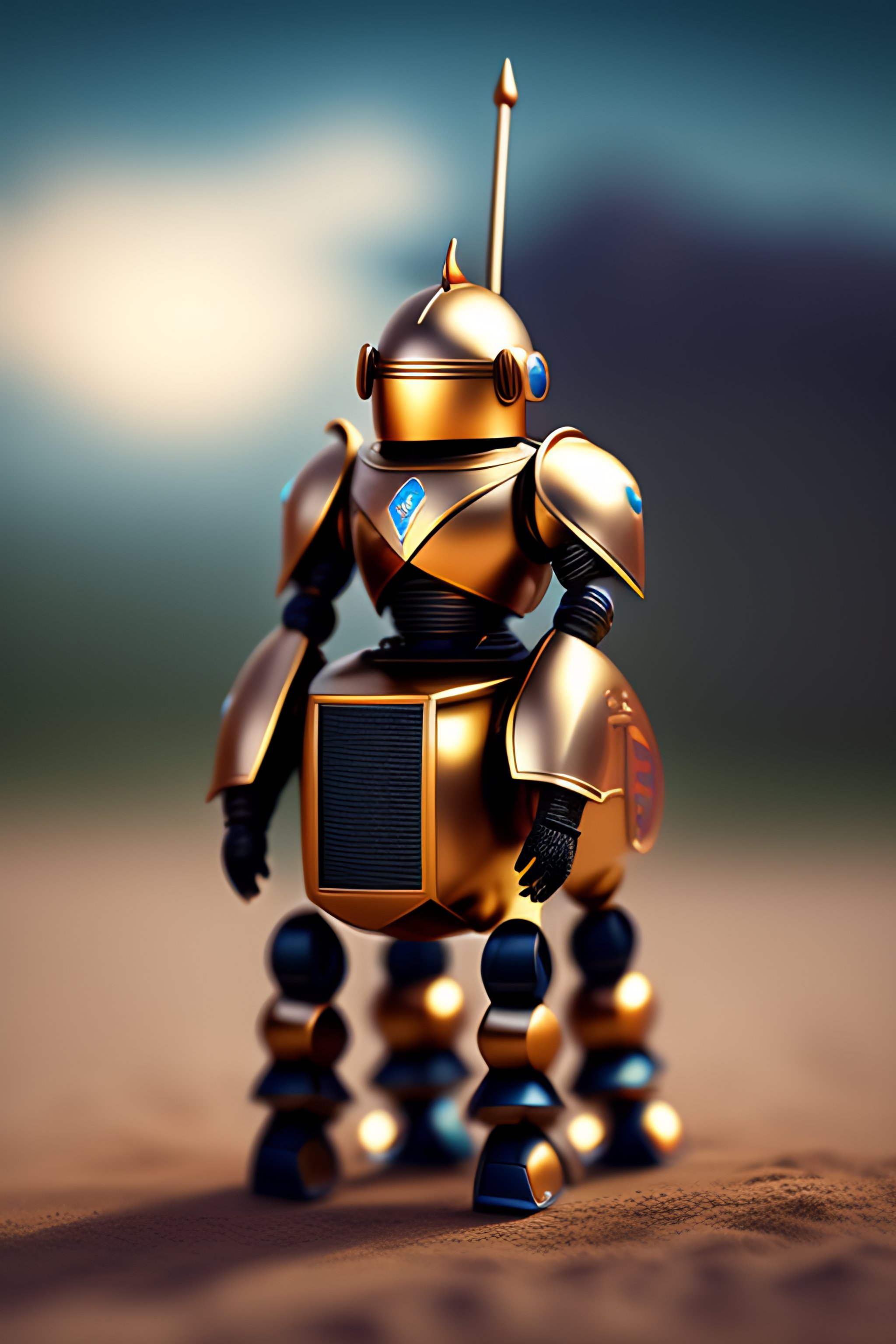 Lexica - Tiny robotic knight holding a lnace on a tiny robotic horse