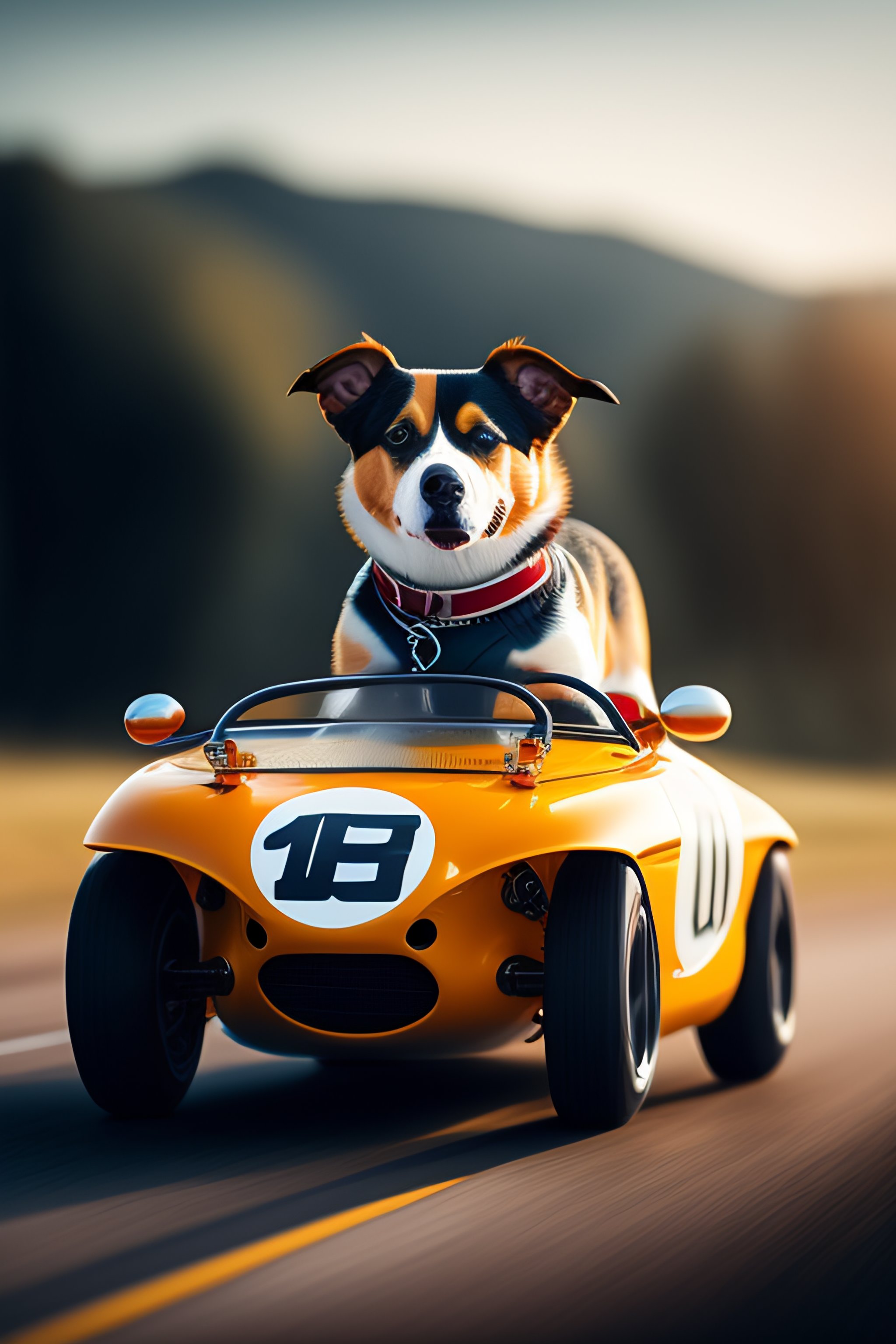Lexica - Dog driving a race car