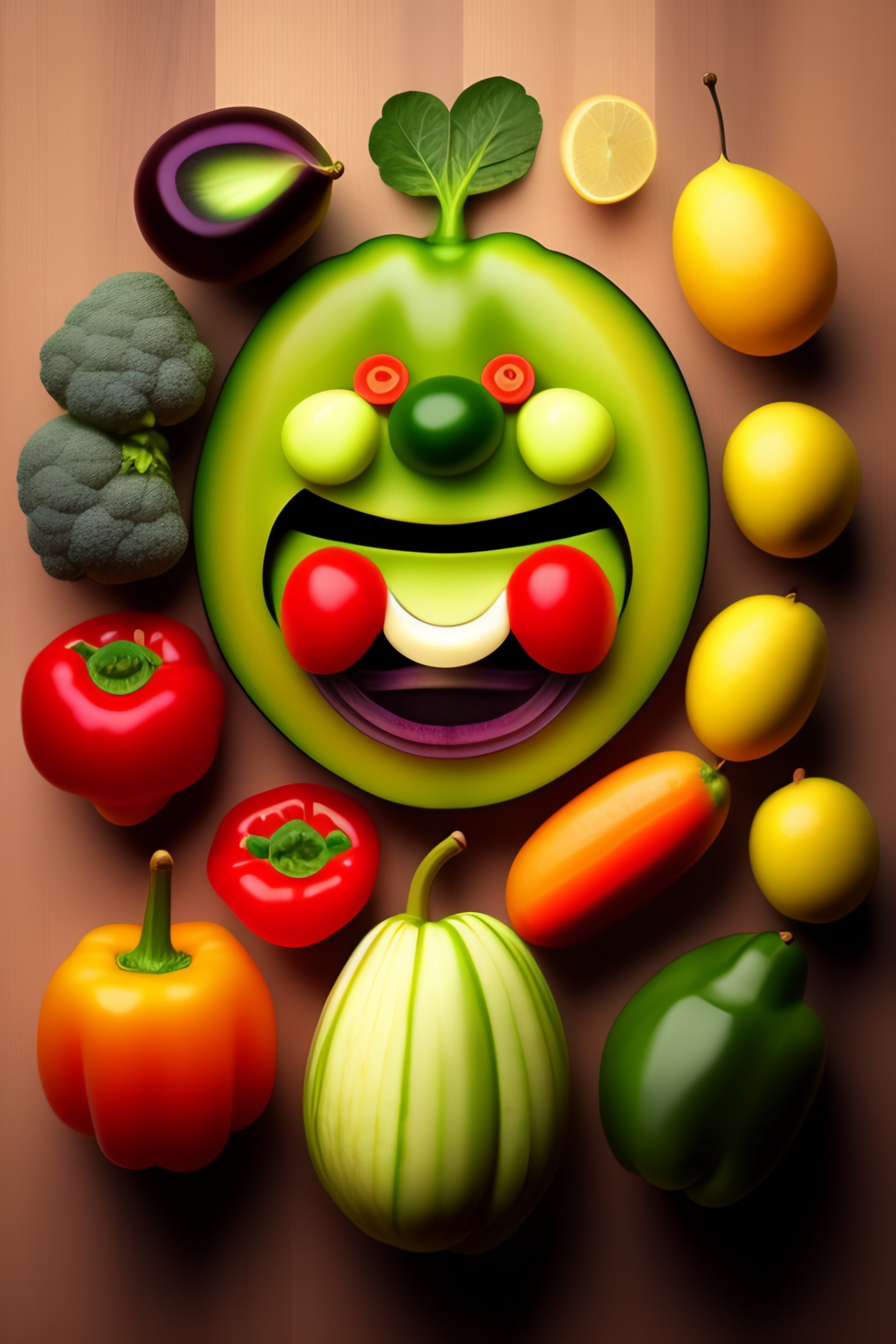 Lexica - Vegetables and fruits on the table in the shape of a smile