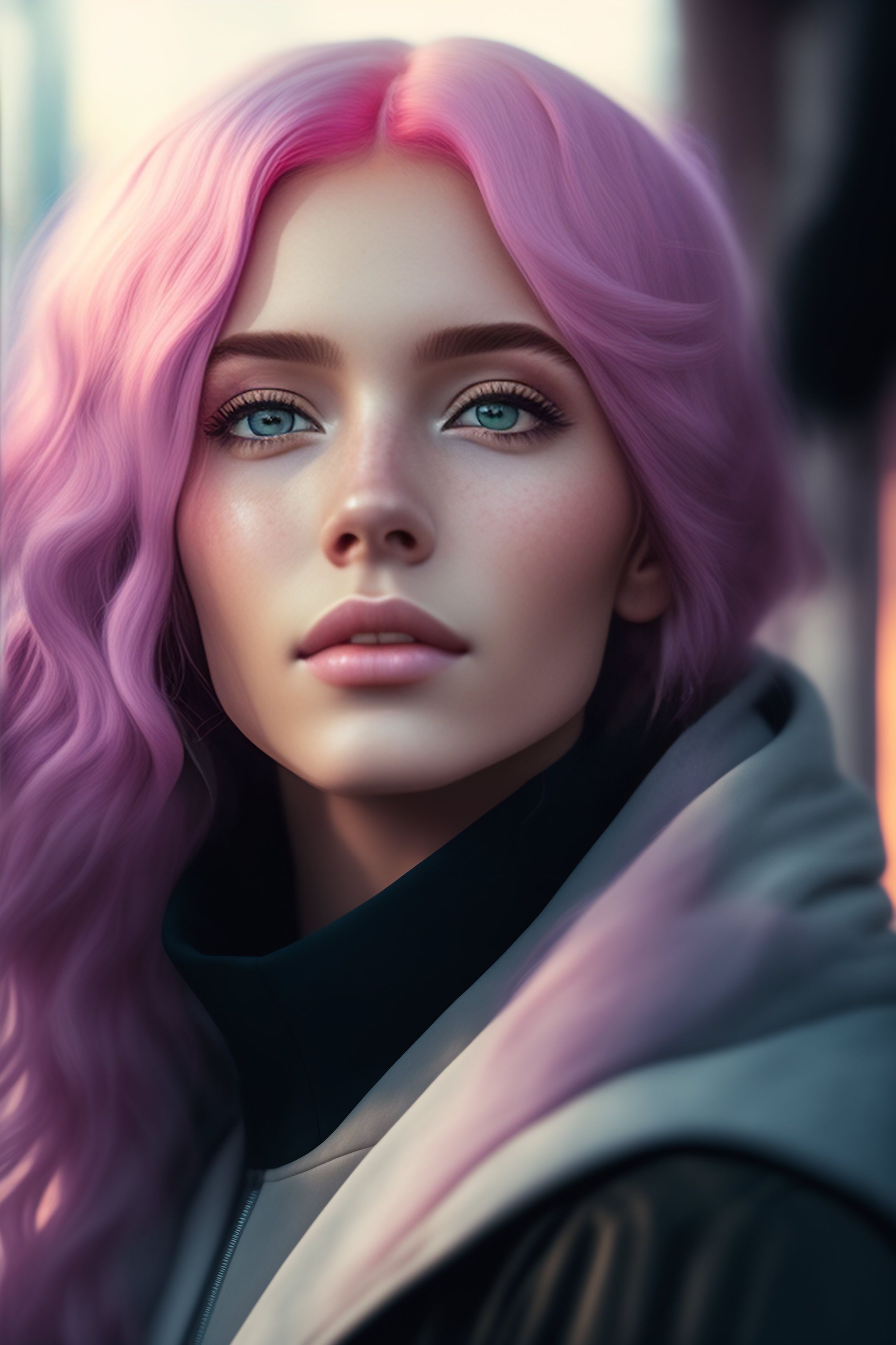 Lexica - Portrait of a girl with pink hair and gray eyes, cinematic ...