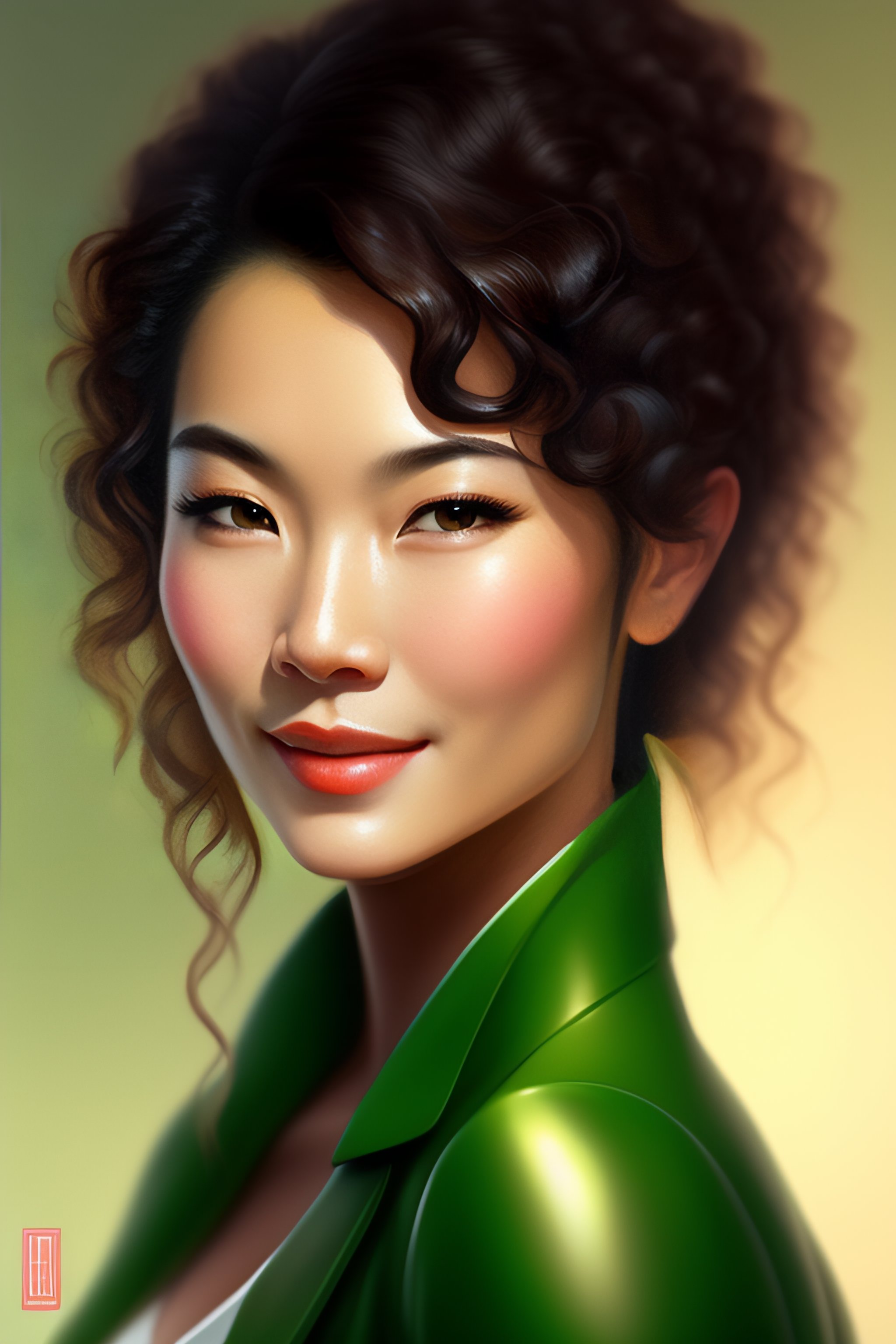 Lexica - Caucasian woman, short concave flat Asian nose, light green ...