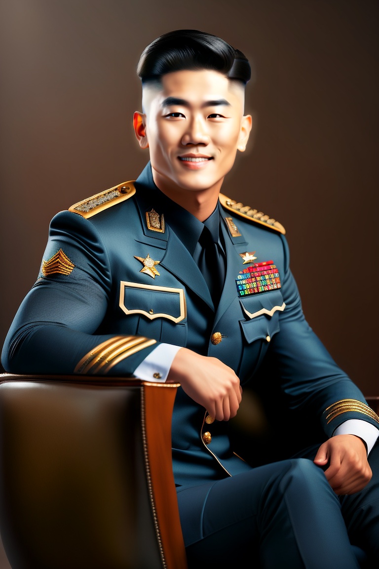 Lexica - A handsome Asian guy in a military suit A middle-aged host of ...