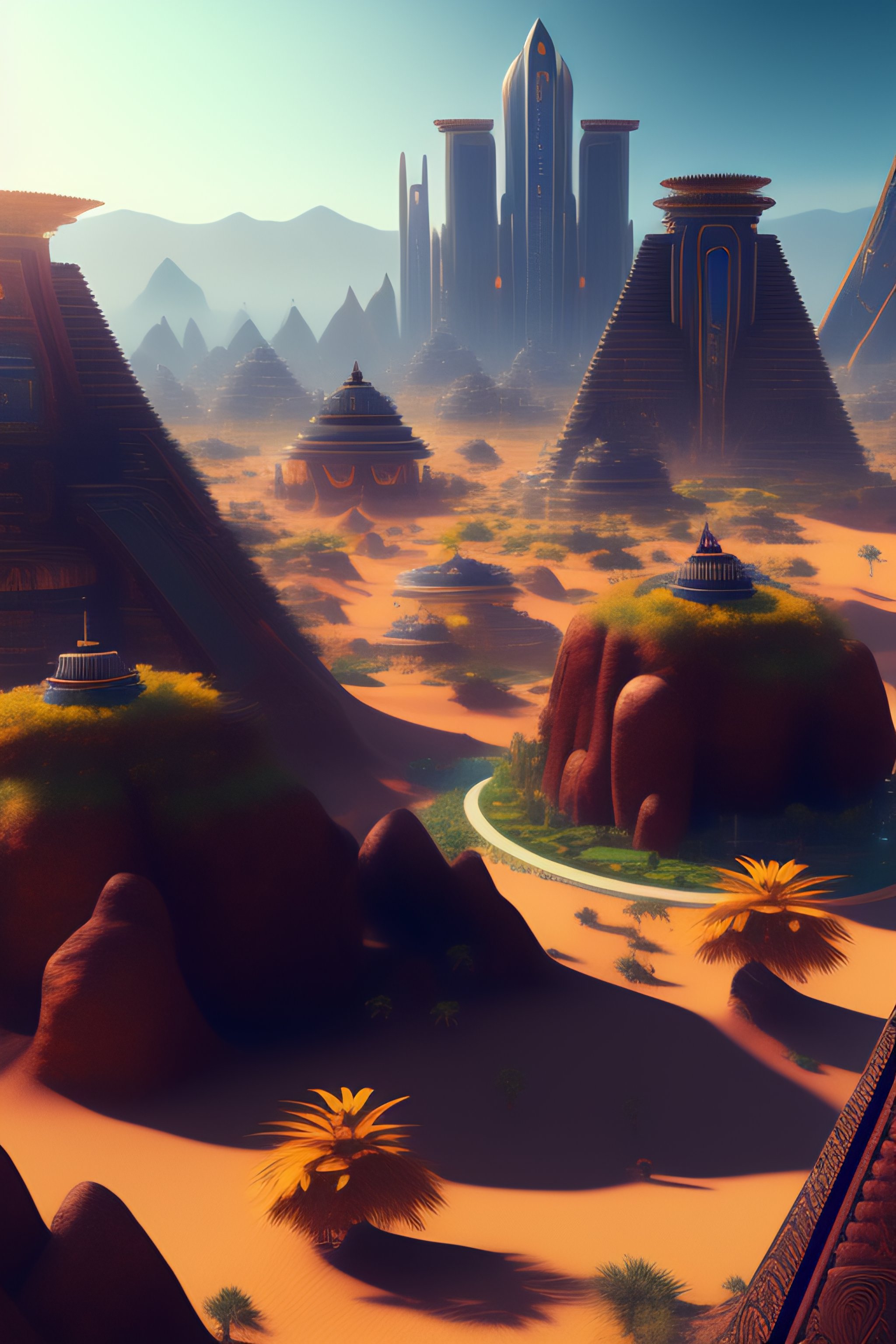 Lexica - A high tech solarpunk utopia, Hyperrealistic lands of a ...