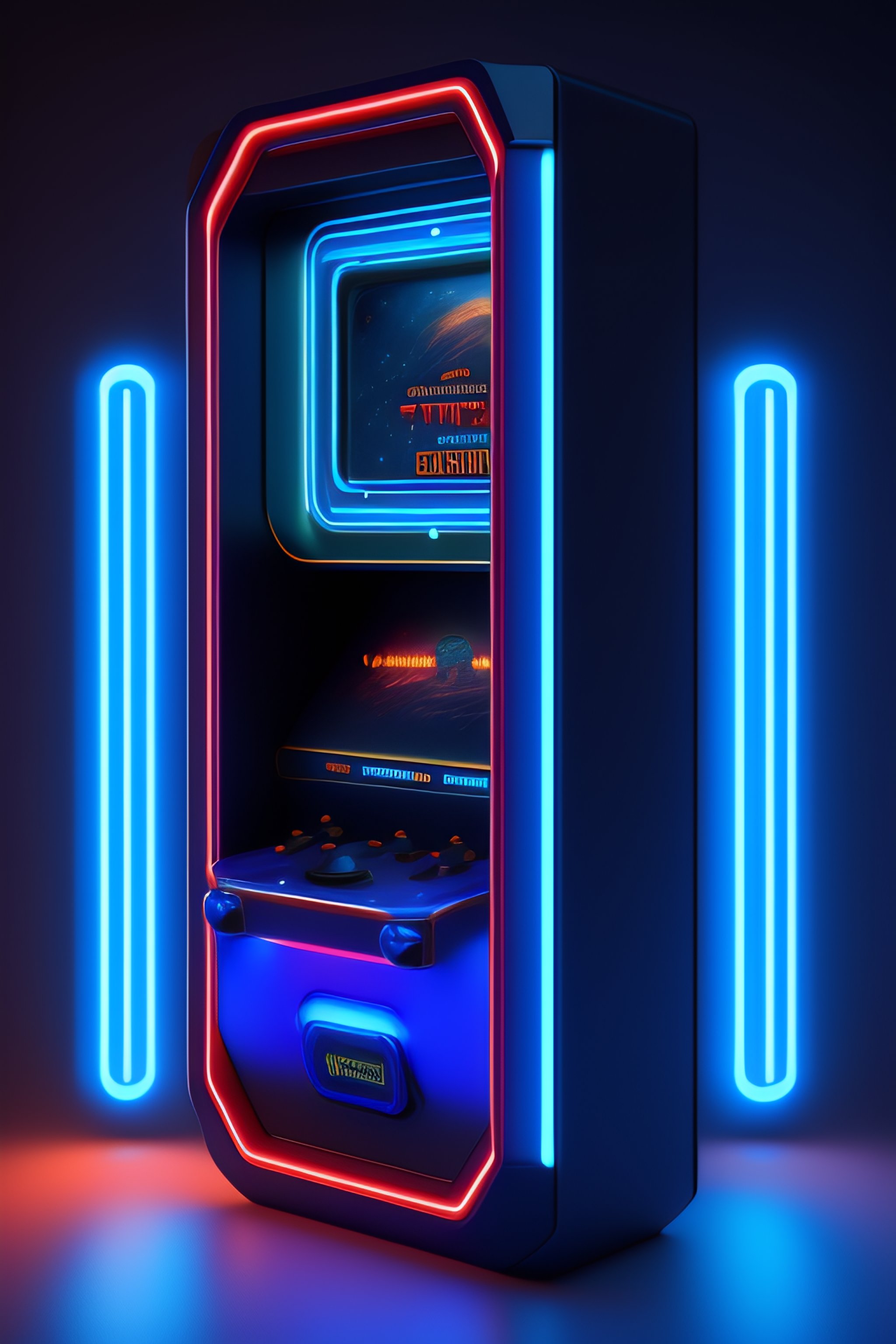 Lexica - Black Futuristic arcade cabinet, with blue electricity in a ...