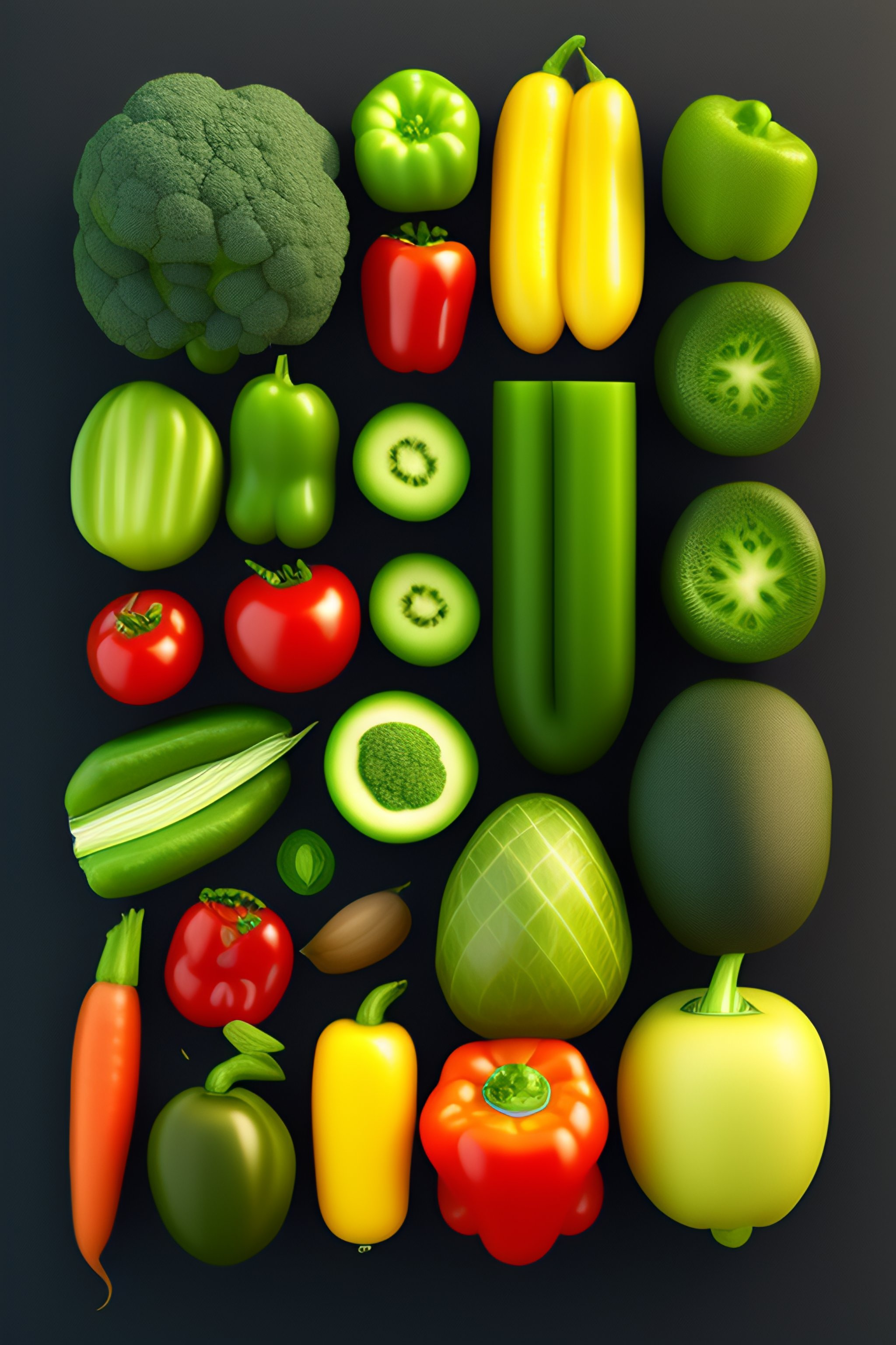 Lexica - Vegetables, game asset, top down, centered, plain background