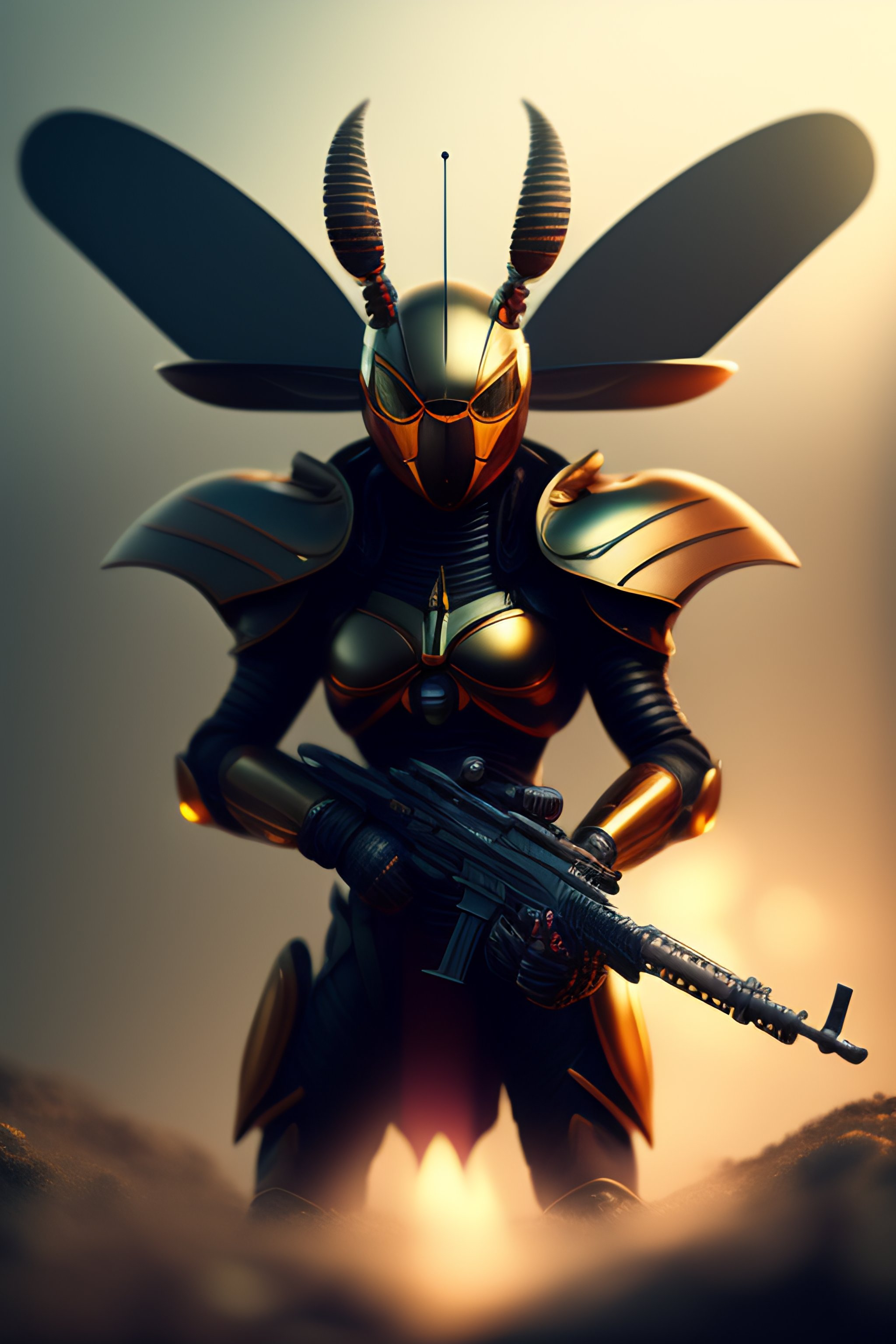 Lexica - An insect person holding a weapon