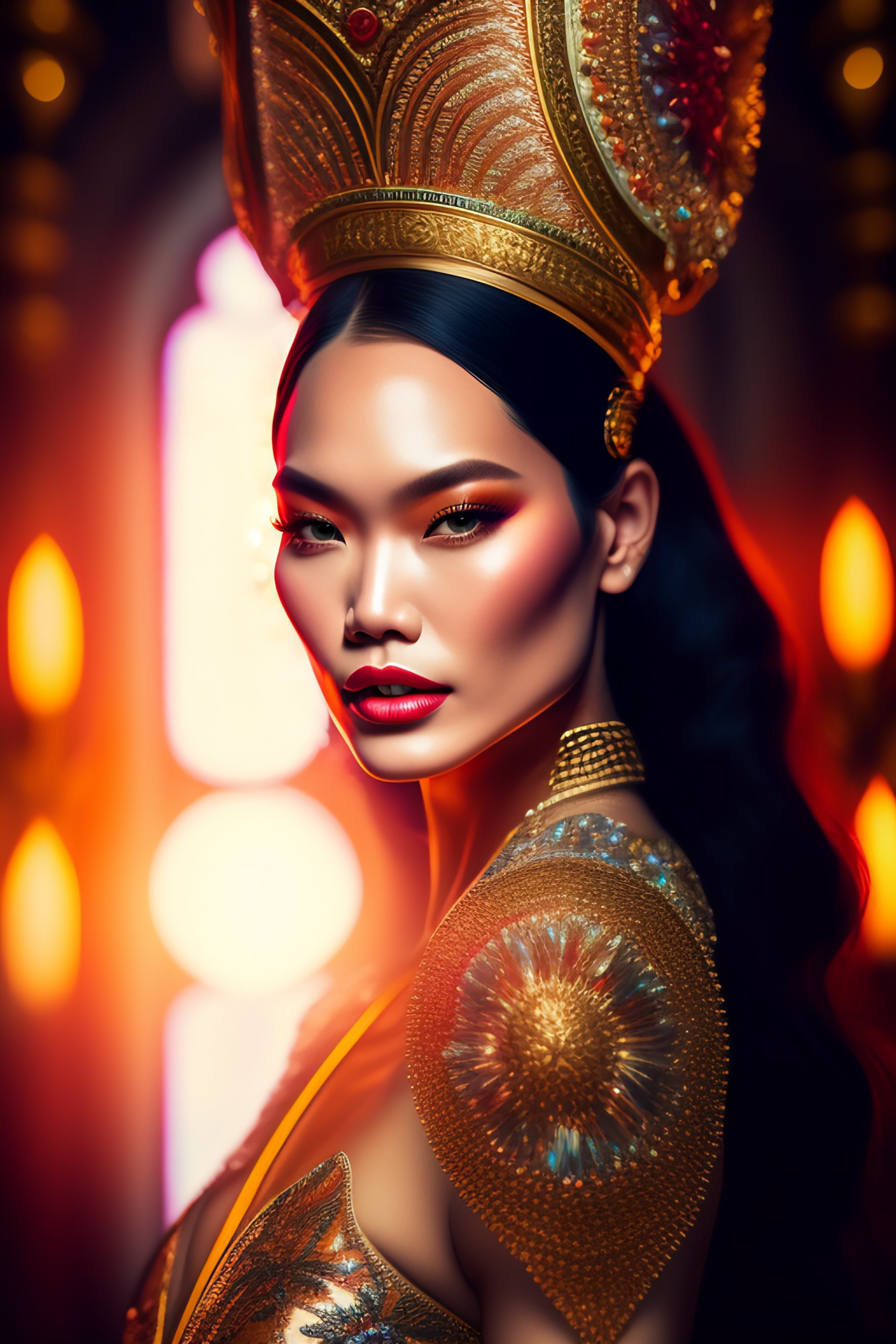 Lexica - From behind, of a spiritual full body, light skin, Filipina ...