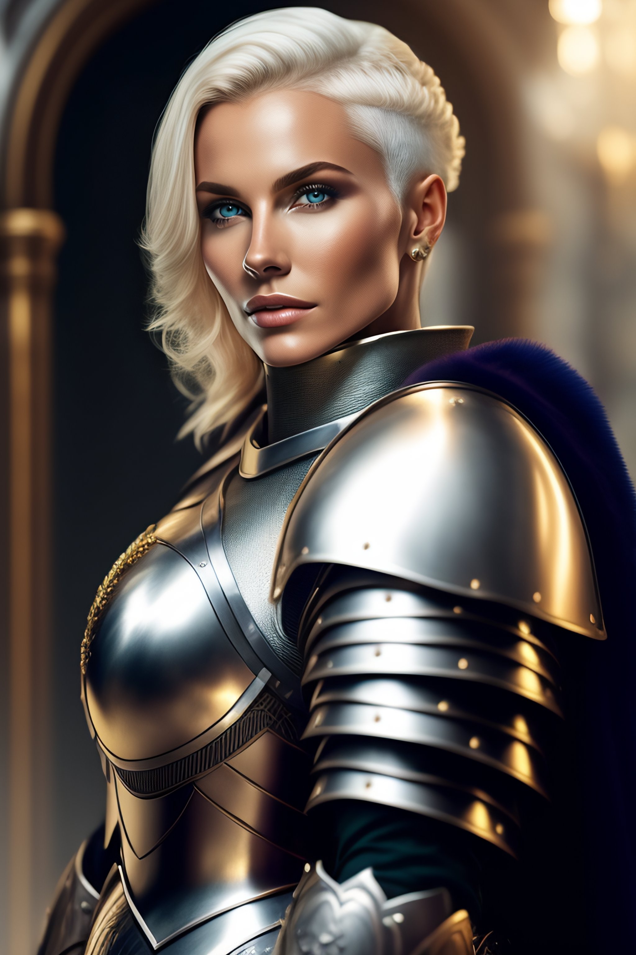 Lexica - A light caucasian female knight with short platinum hair ...