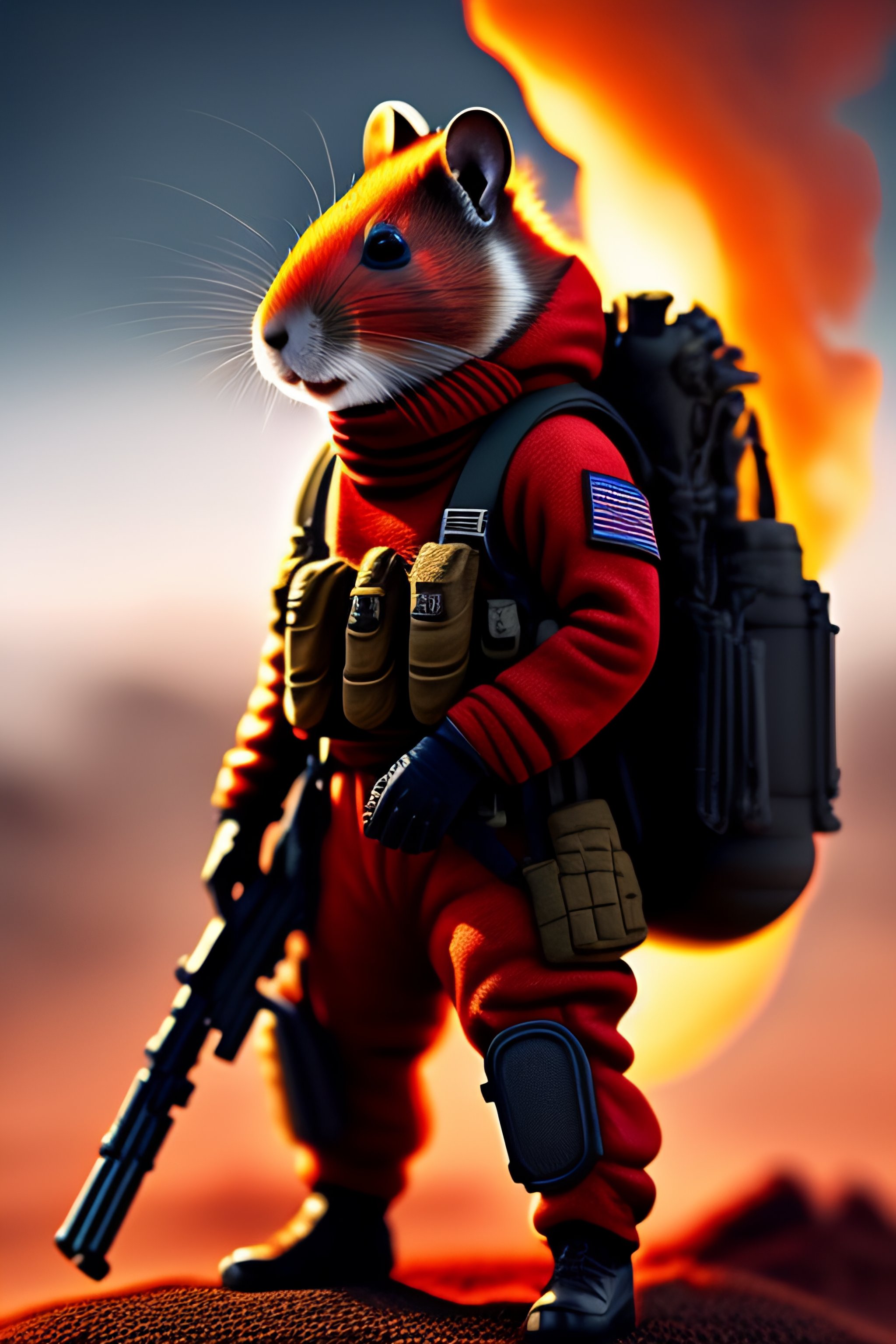 Lexica - Anthropomorphic red hamster warrior in a burnt land, extremely ...