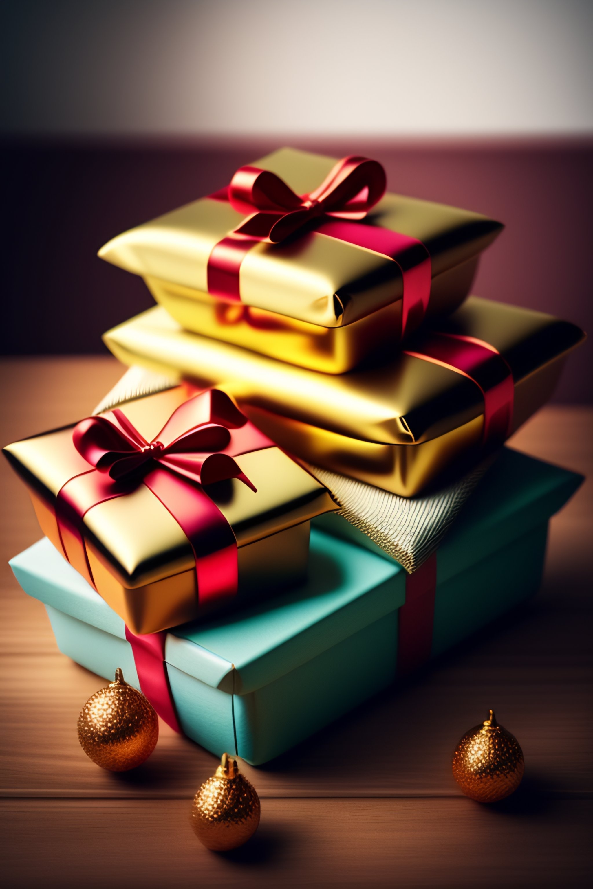 Lexica - Image of many gift packages on top of each other in a room