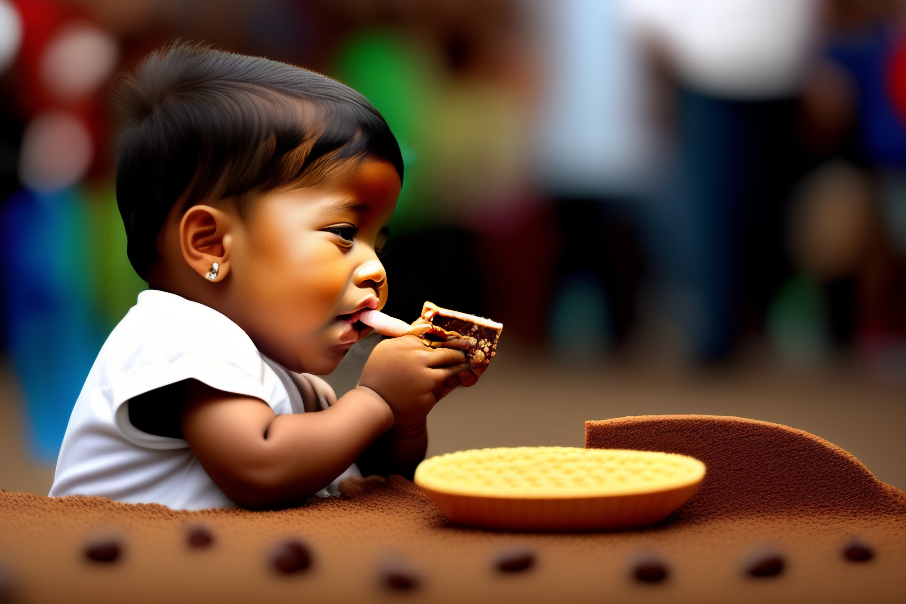 Lexica - A child eating a chocolate in front of a big chocolate