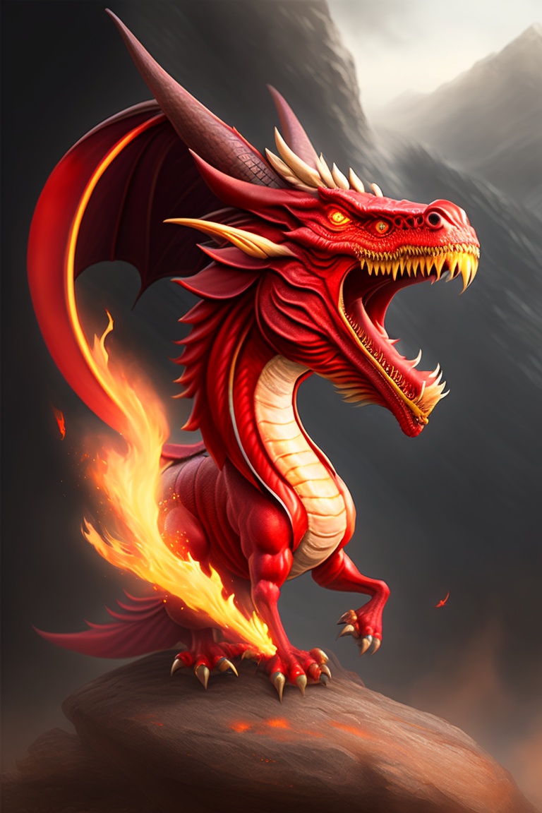 Lexica - A great and mighty red dragon throwing fires, very realistic.