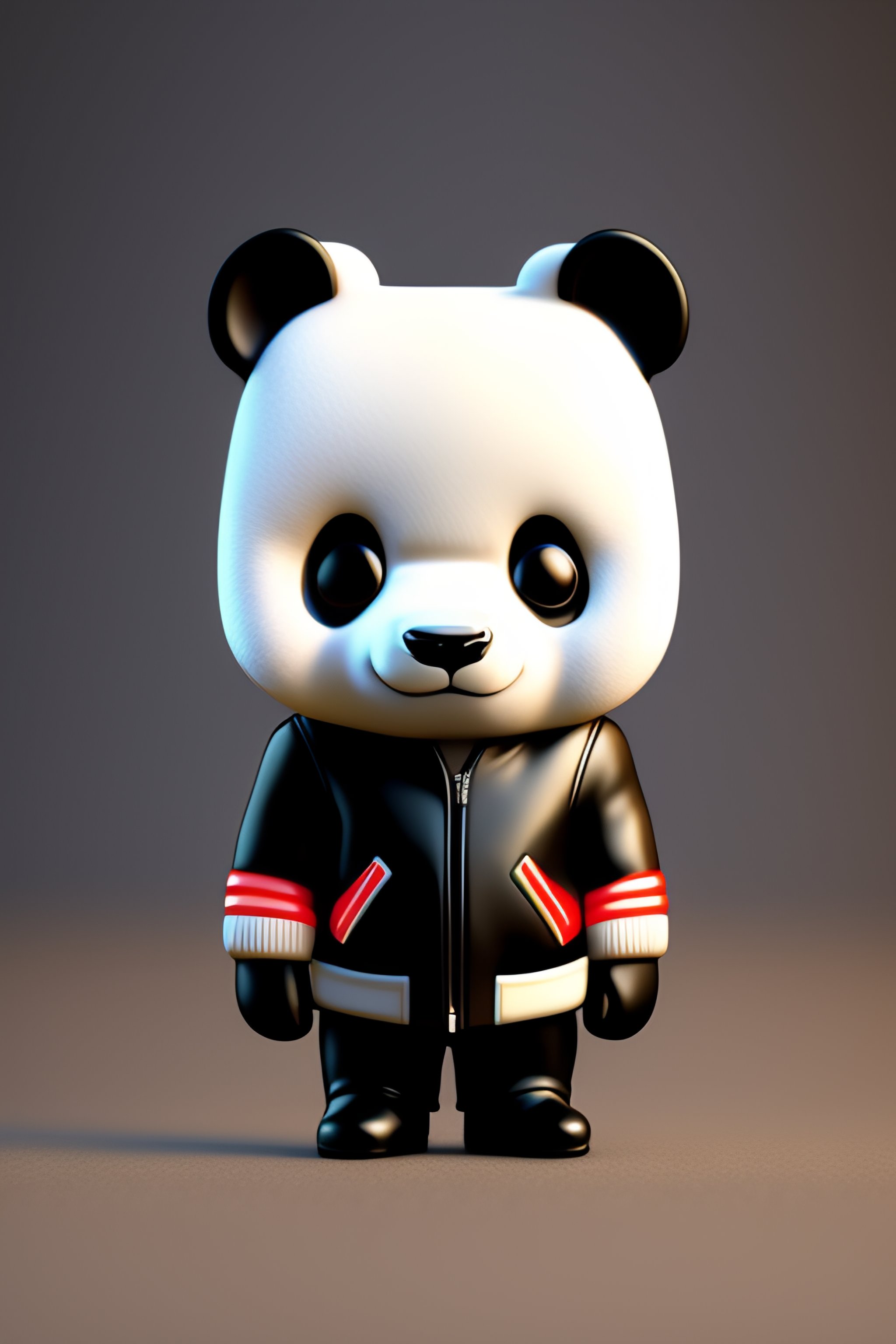 Lexica - Full body 3d octan render of funko pop panda in a leather jacket