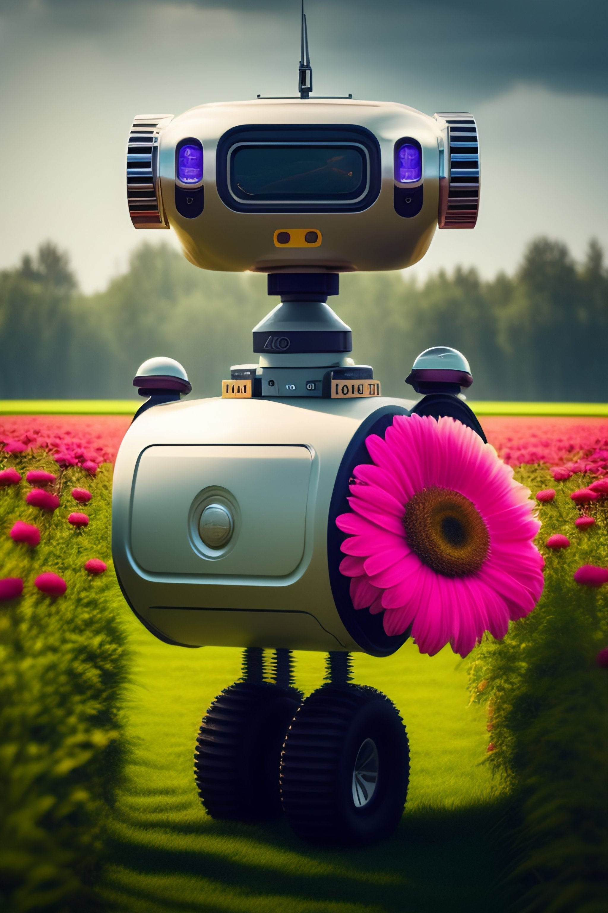 Lexica - The robot collects flowers on the field