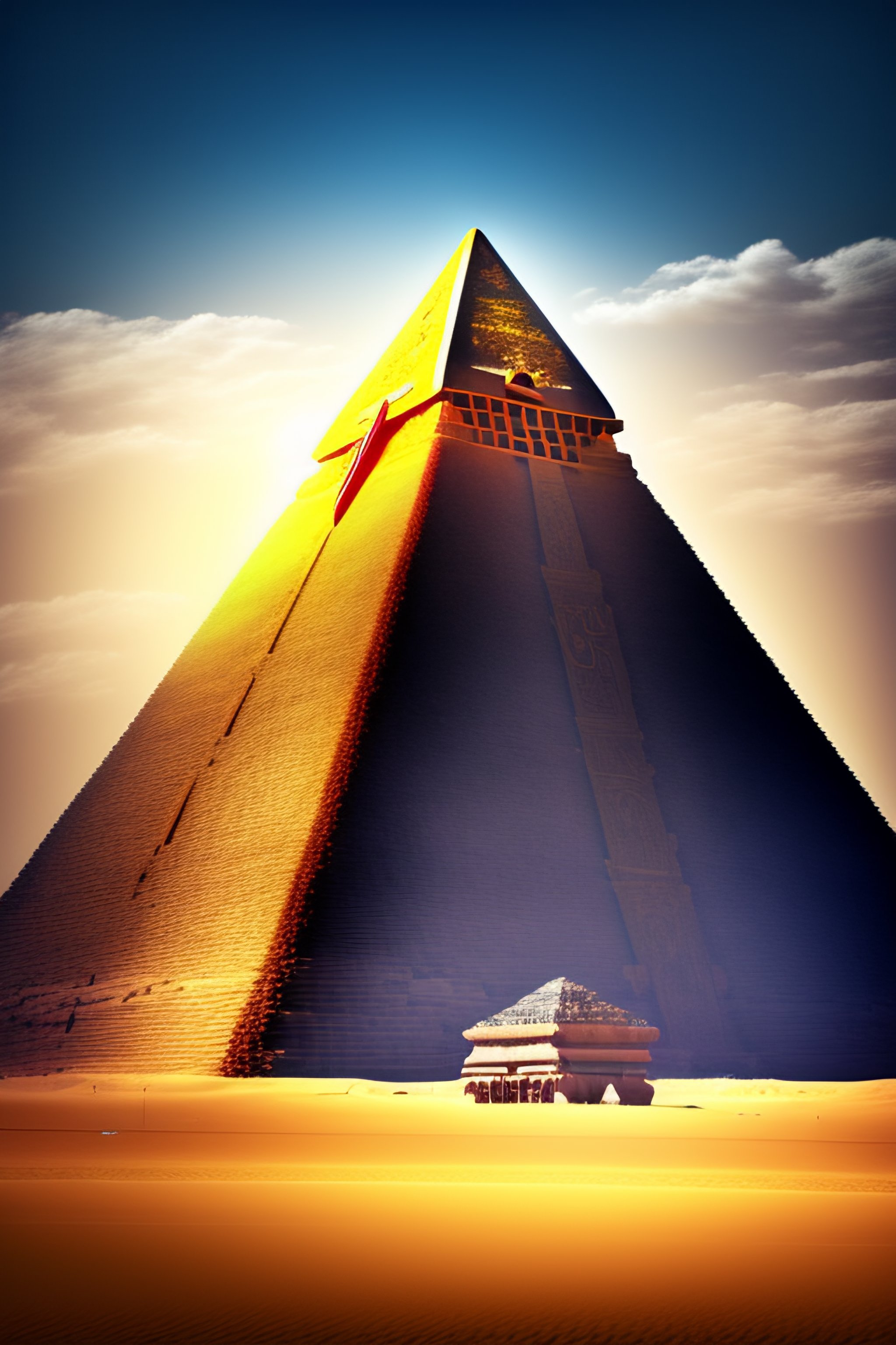 Lexica - Spaceship taking off off the side of a pyramid egypt