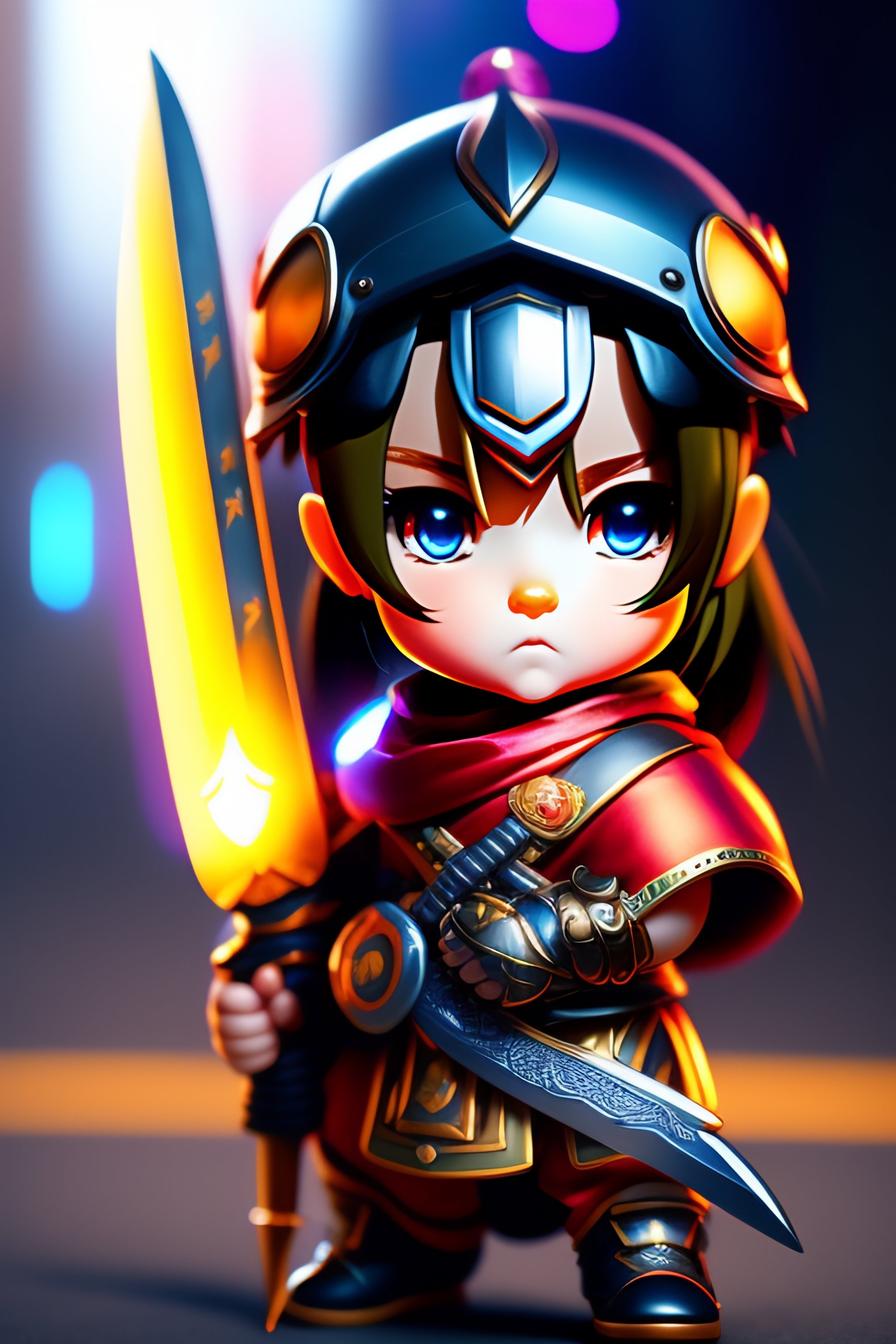 Lexica - Pocket cute warrior baby with sword, cyberpunk, kwaii, anime ...