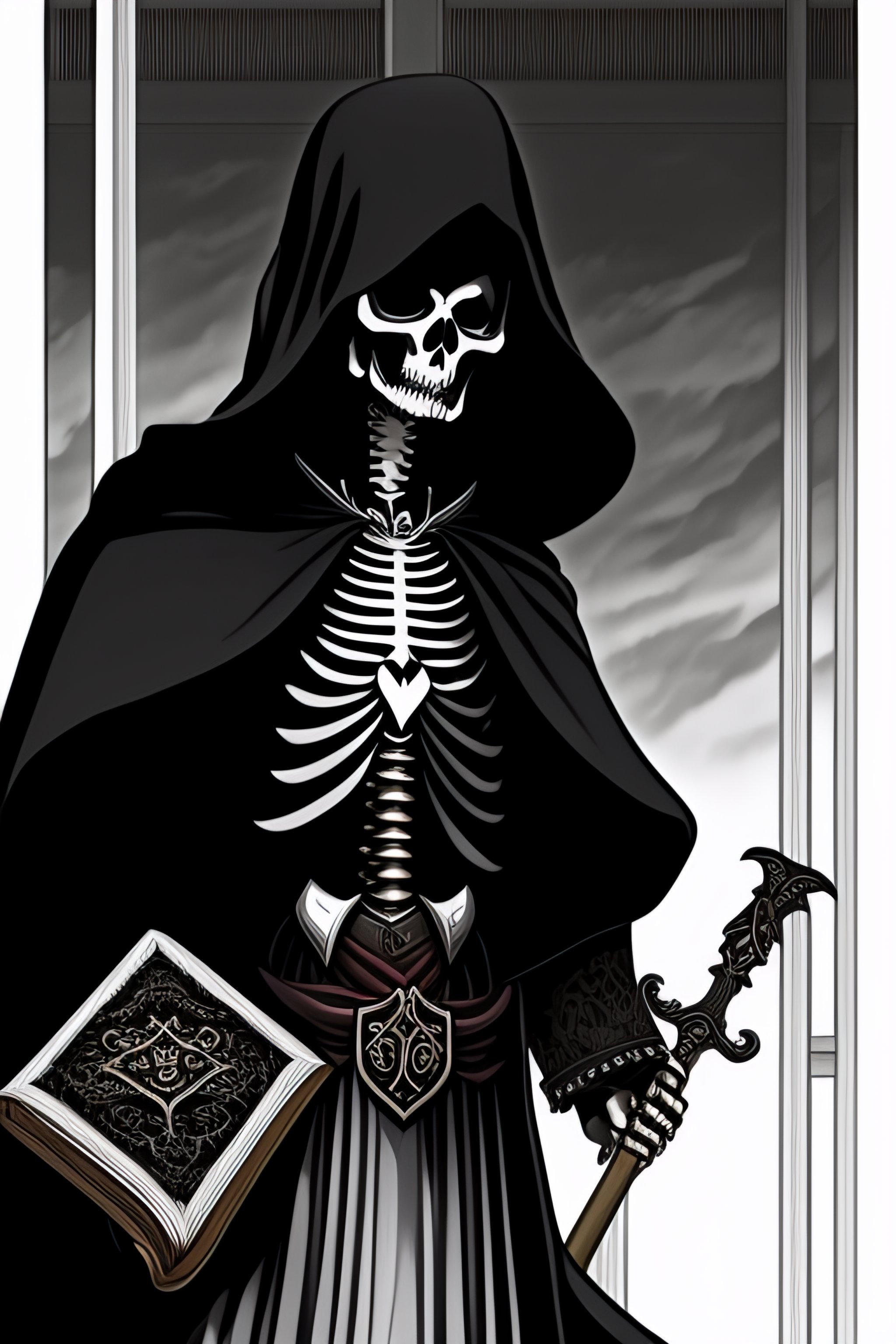 Lexica - Grim reaper skeleton in a gray ceremonial dress, carrying a ...