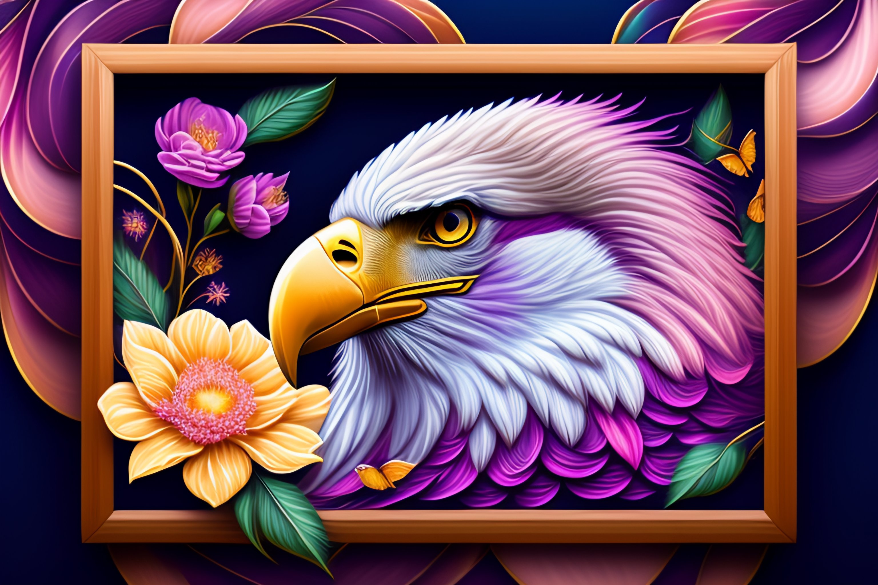 Lexica - Overwhelmingly beautiful eagle framed with vector flowers ...