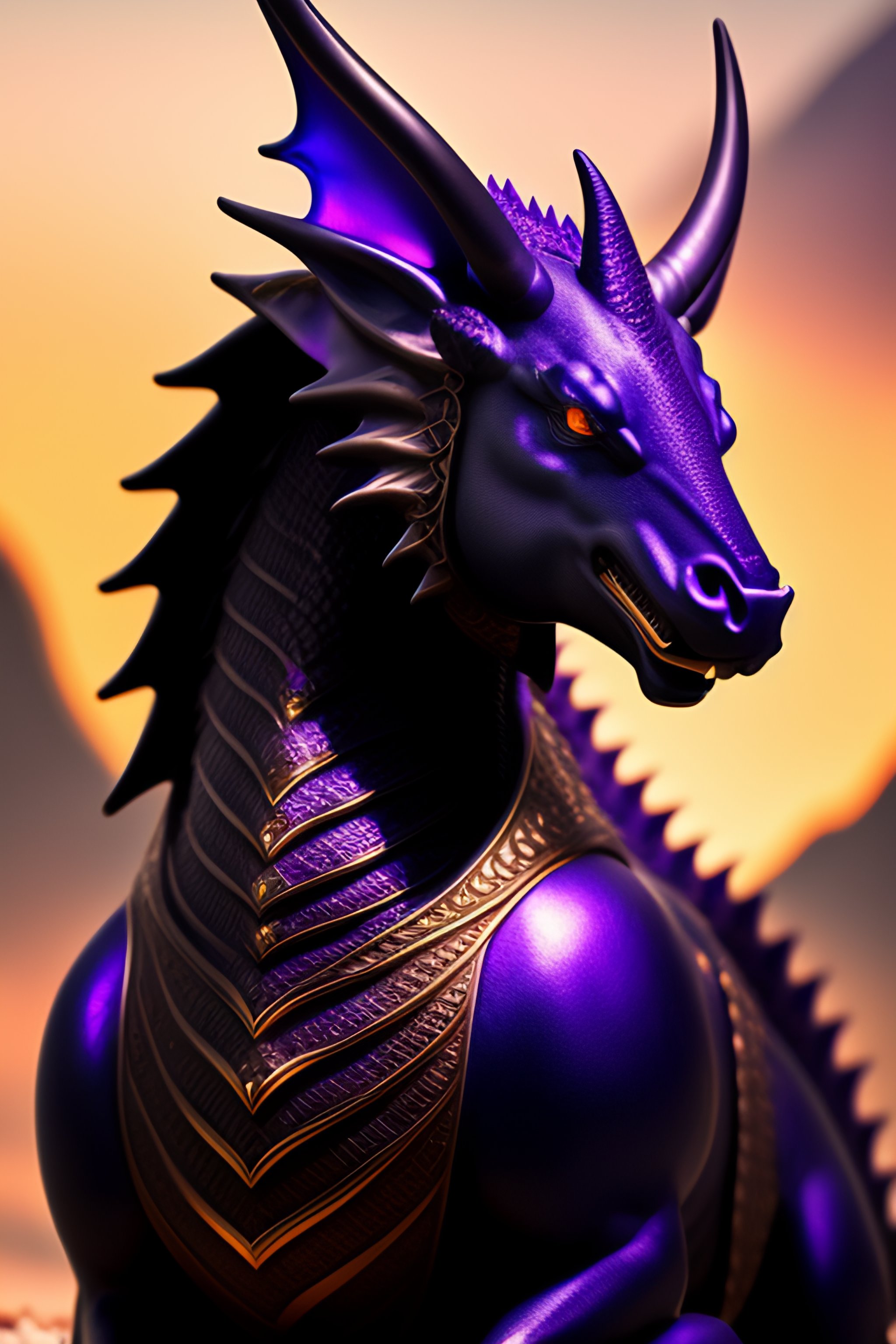 Lexica - Dragon, obsidian scales, black horn, large wings and body ...