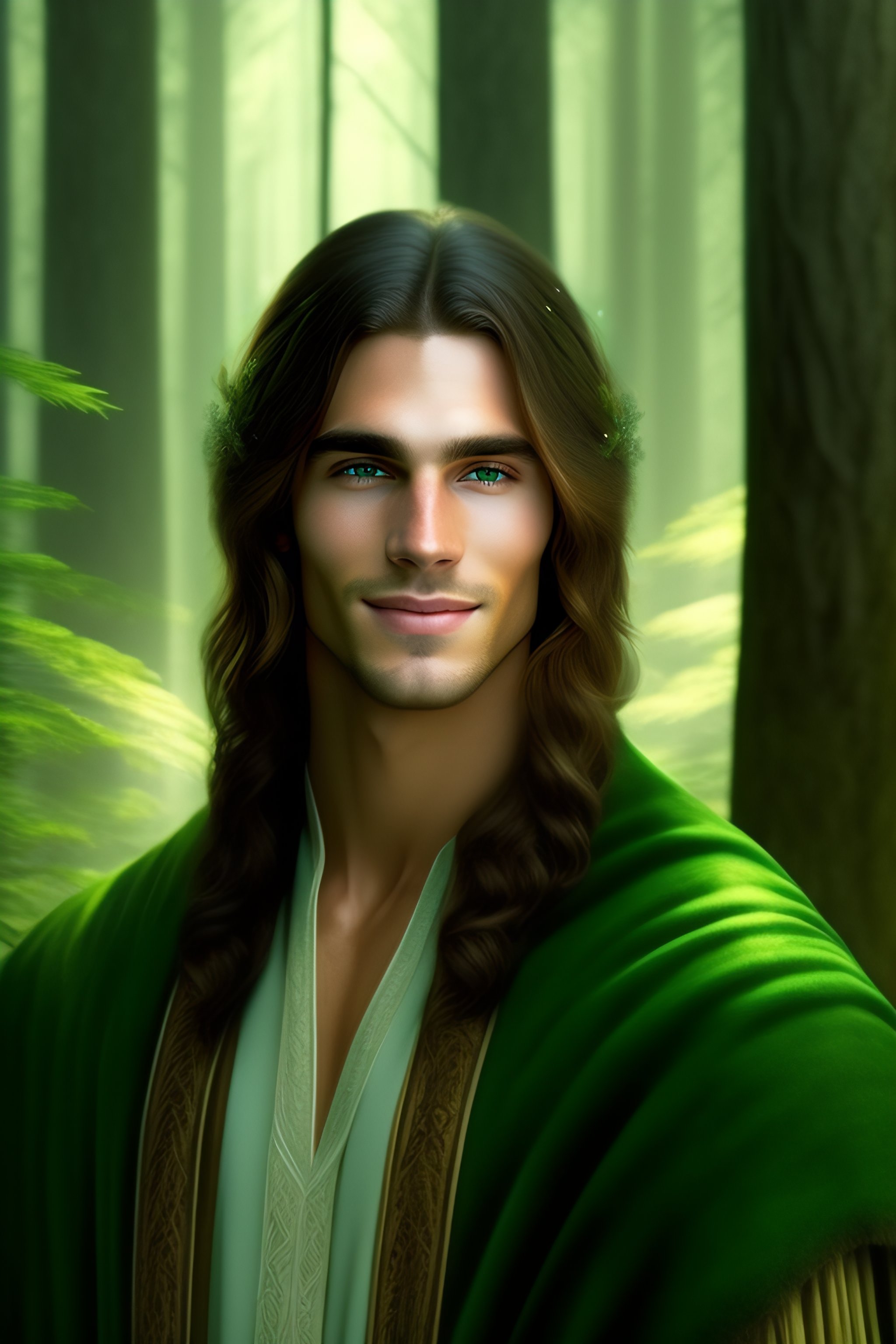 Lexica - Forest, man, handsome, fantasy, cloak, long hair cute handsome ...